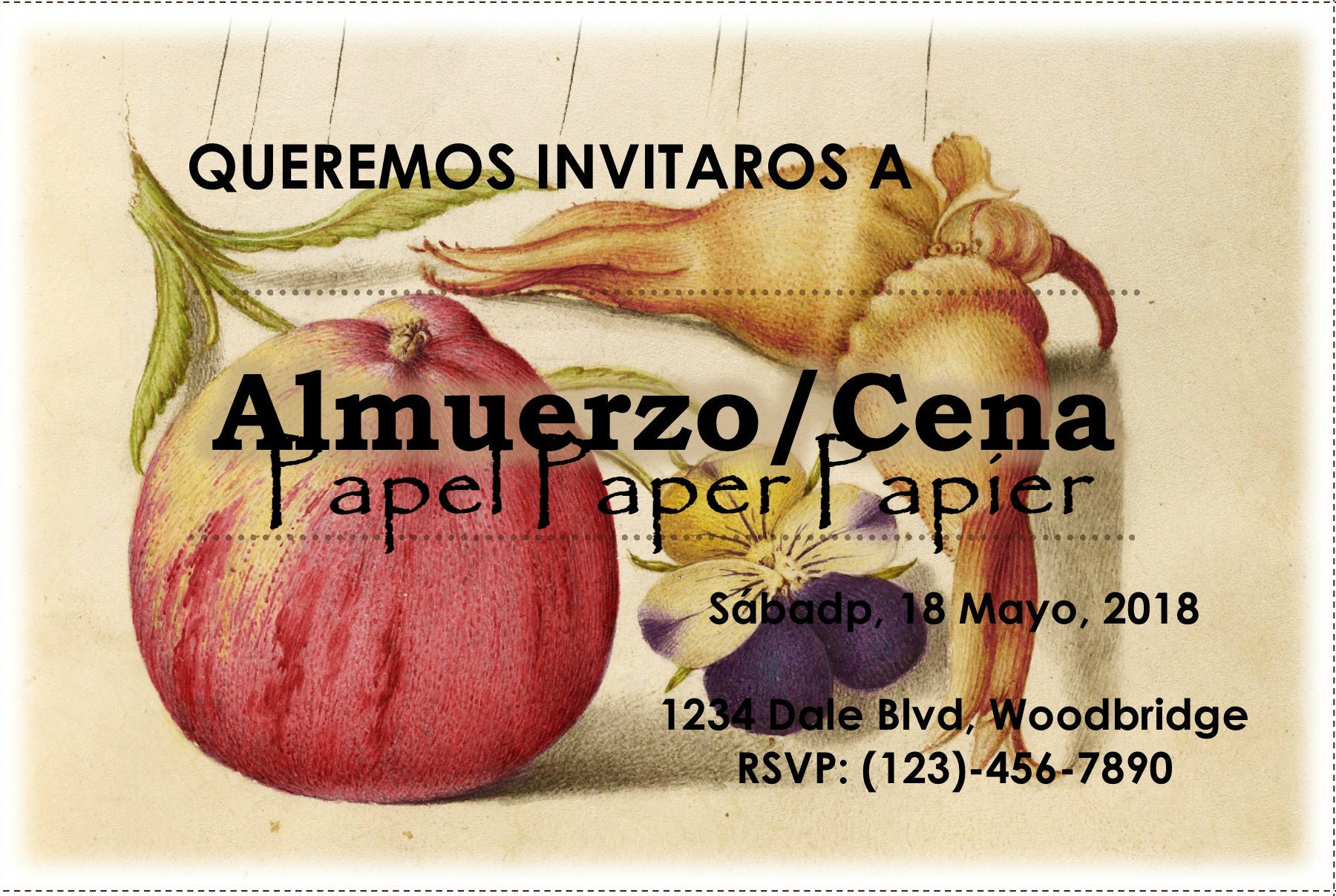 Dinner/lunch/brunch Invitation Card in Spanish Vintage Customizable ...