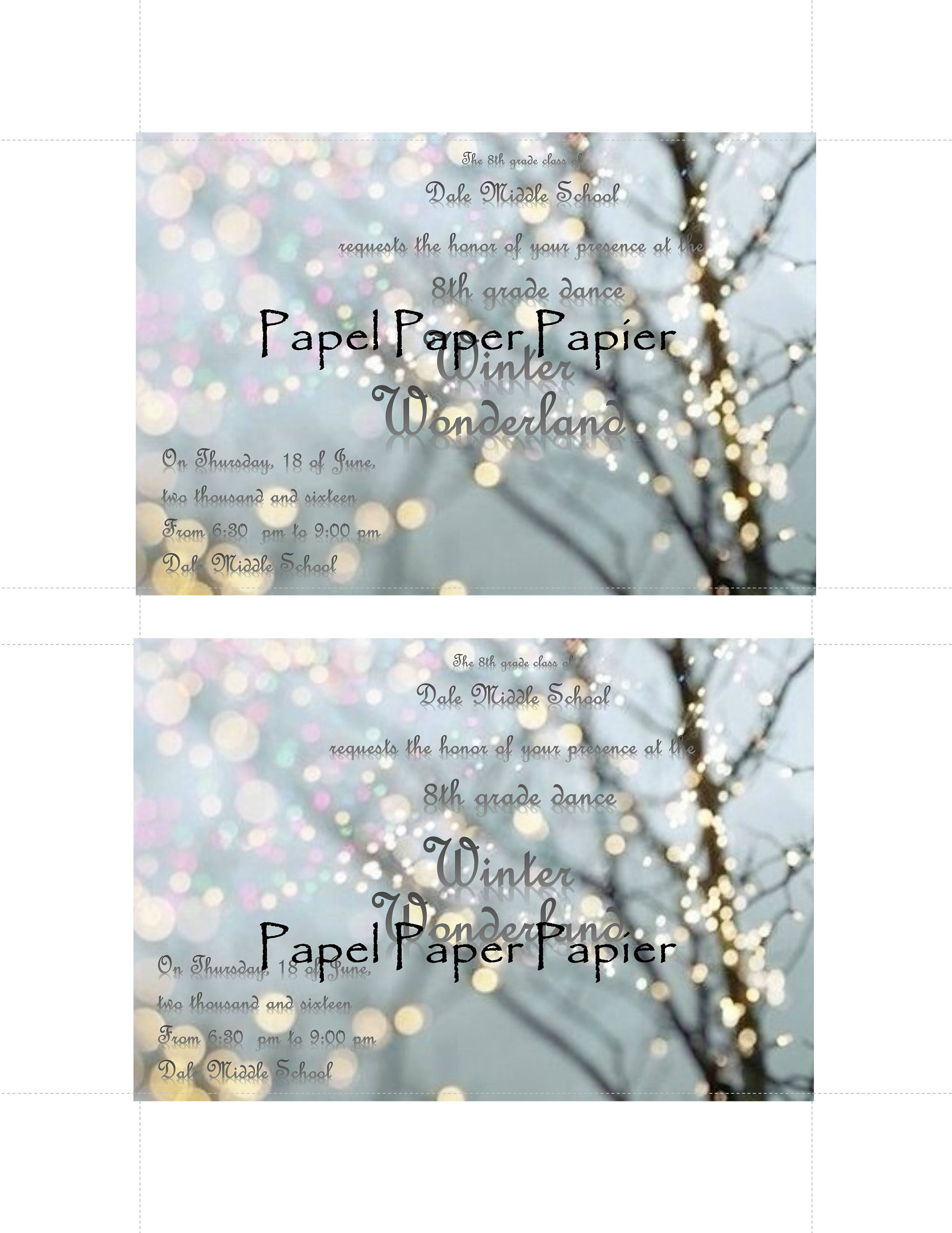 Winter Wonderland- School Dance/prom-homecoming Invitation and Ticket ...