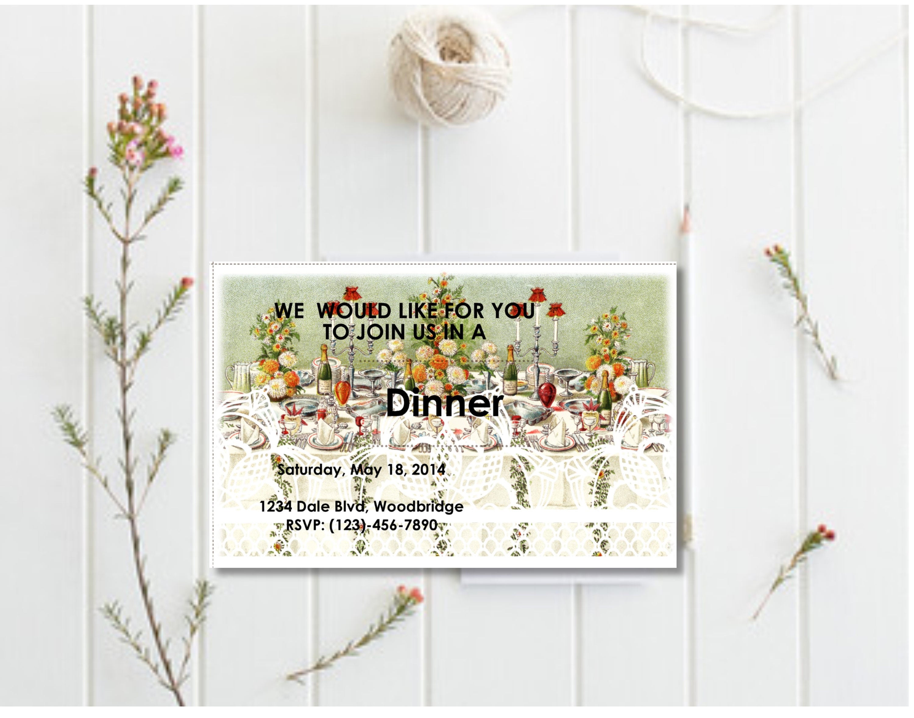 Dinner/lunch/brunch Invitation Card Vintage Customizable - Printable ...