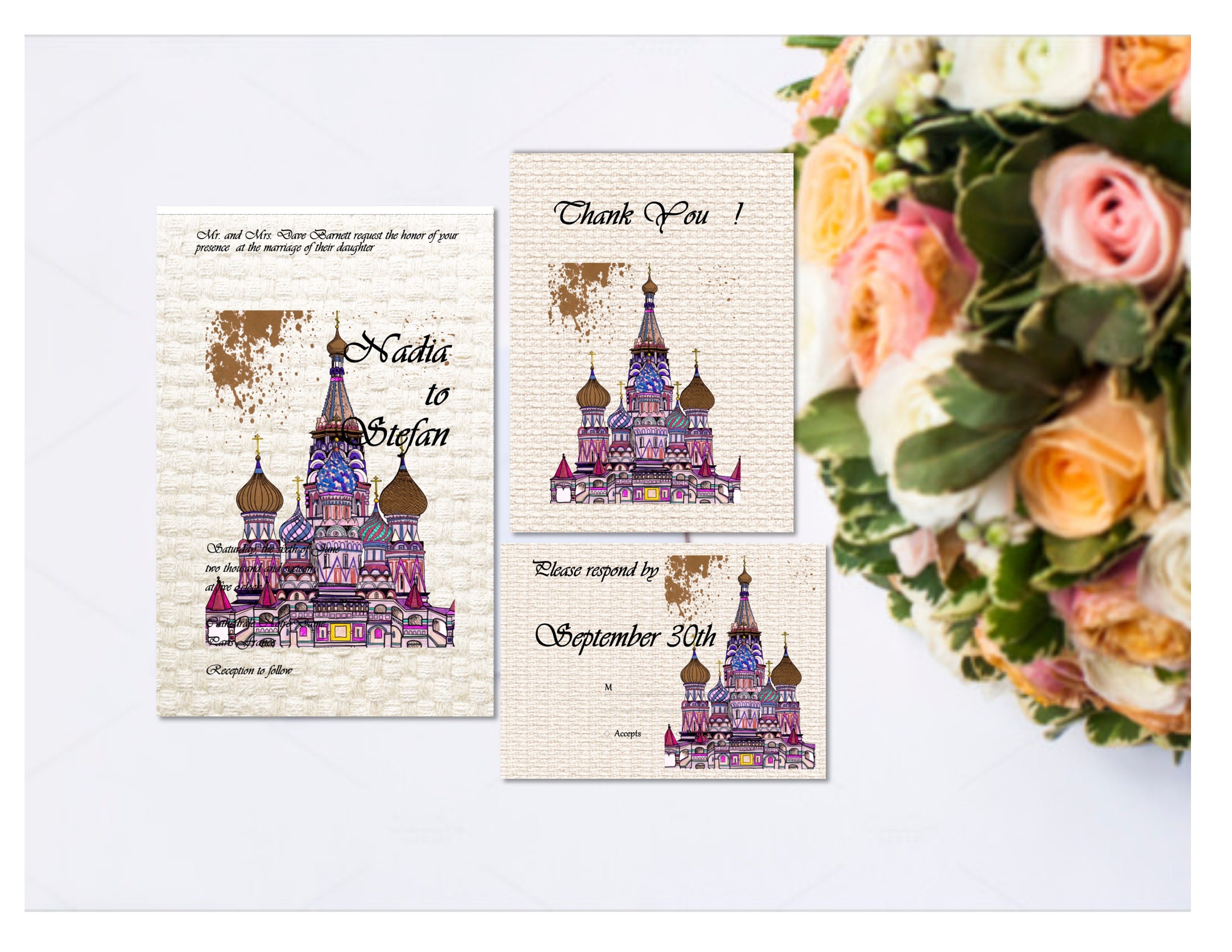 Set of Moscow Russia Destination Wedding Invitation, RSVP & Thank You ...