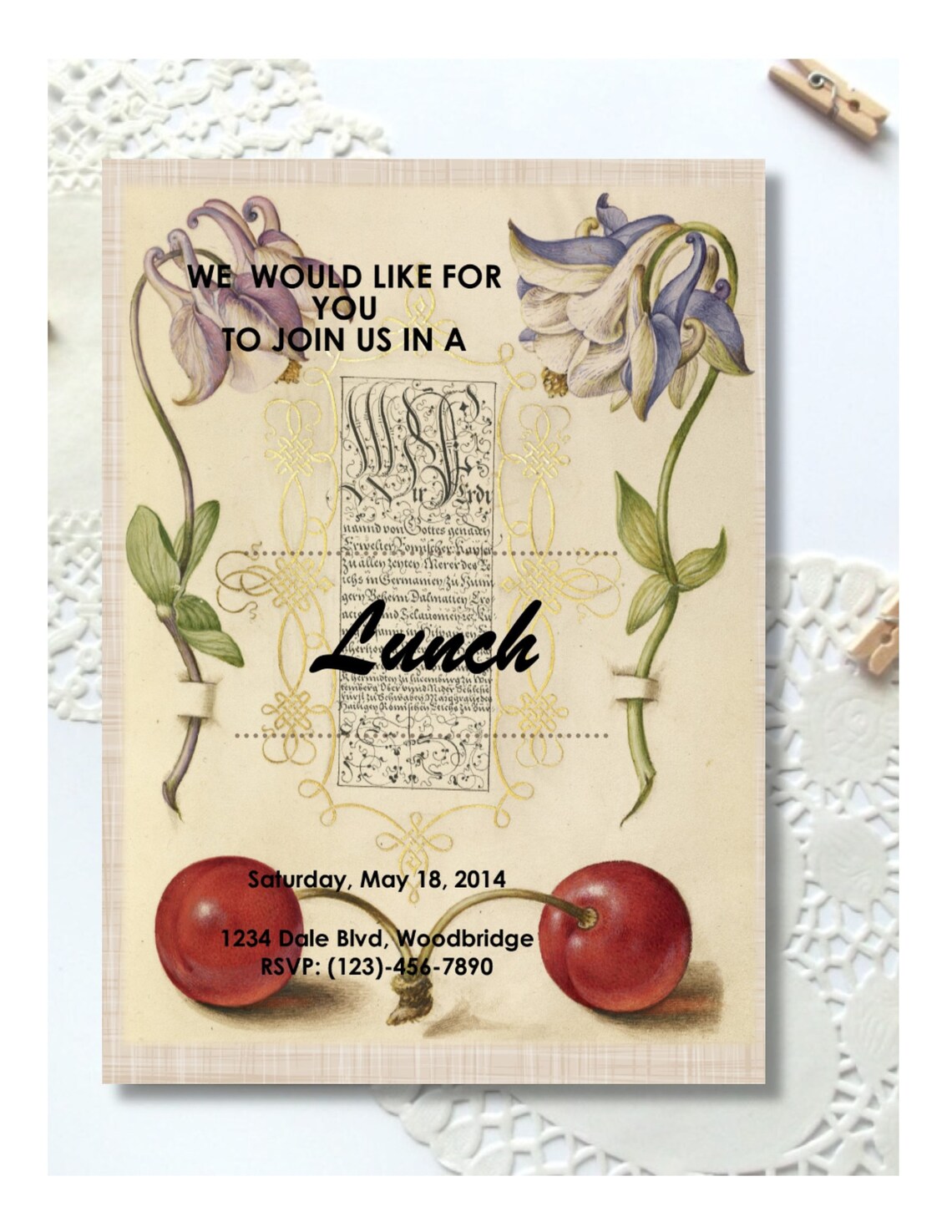 Dinner/lunch/brunch Invitation Card Vintage Customizable - Printable ...