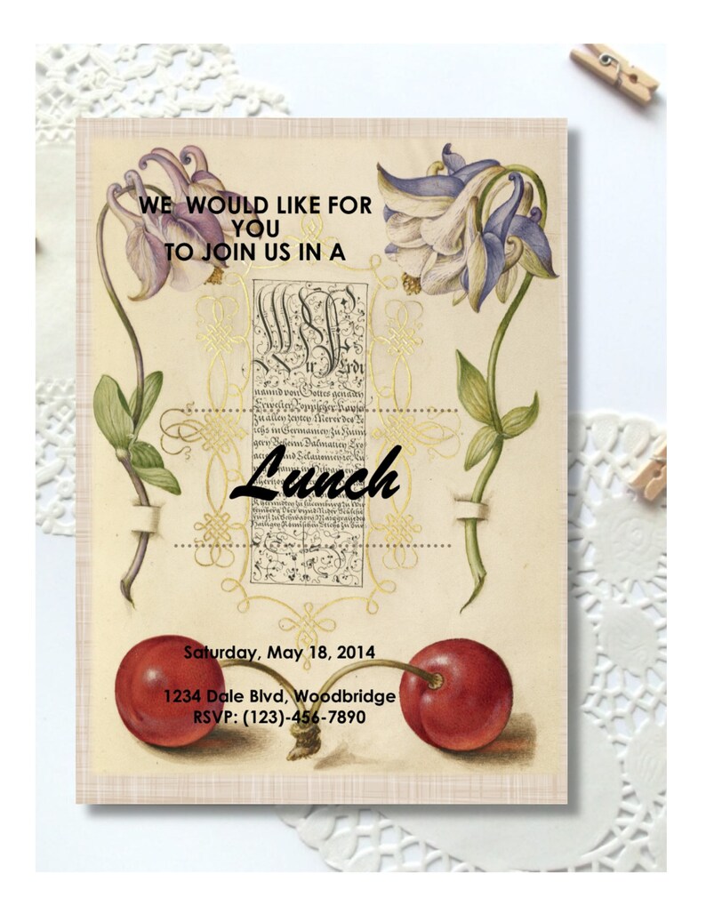 Dinner/lunch/brunch Invitation Card Vintage Customizable - Printable ...