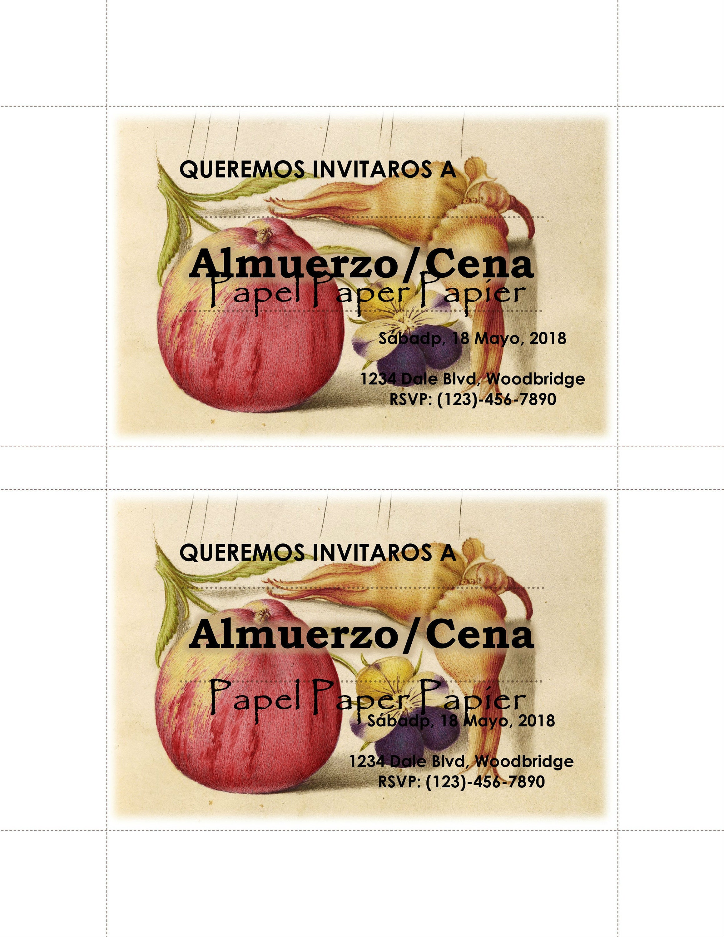 Dinner/lunch/brunch Invitation Card in Spanish Vintage Customizable ...