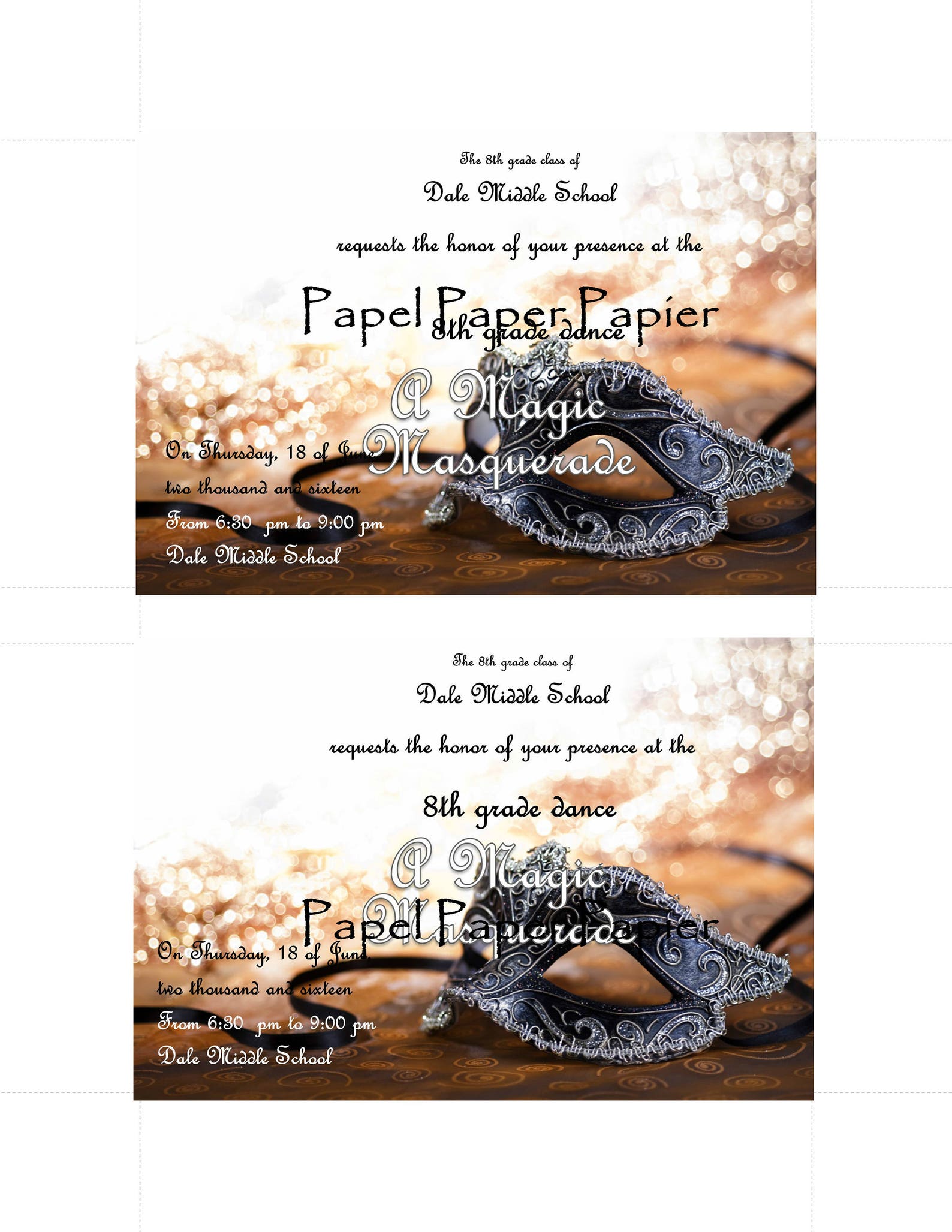 Magic Masquerade - School Dance/prom Invitation/homecoming Invitation ...