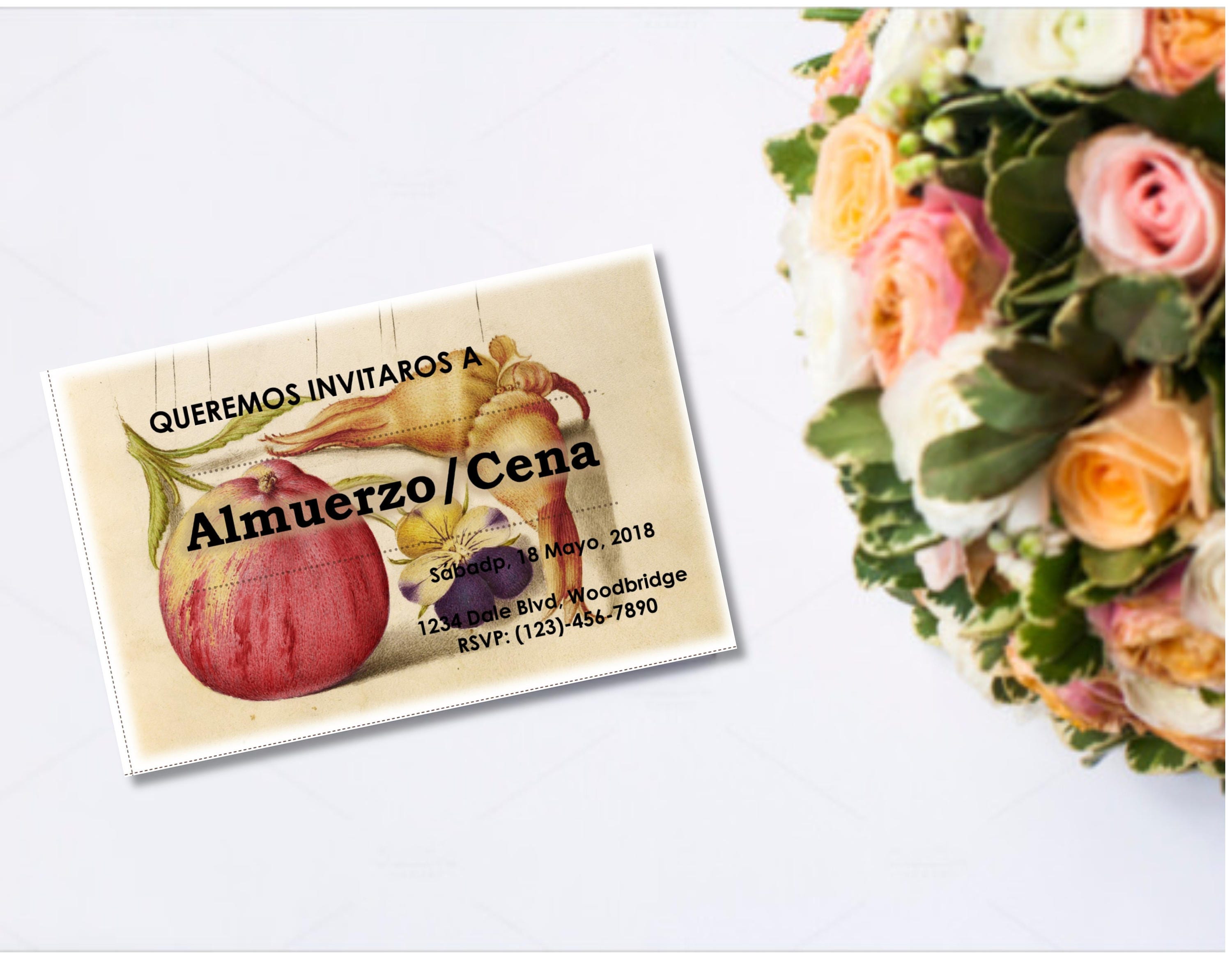 Dinner/lunch/brunch Invitation Card in Spanish Vintage Customizable ...