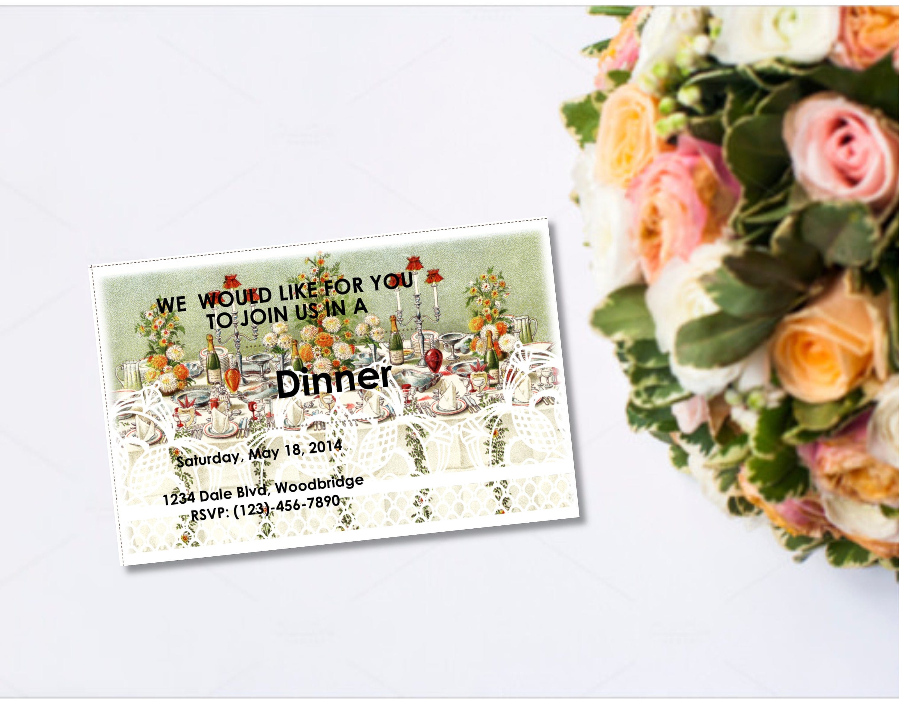 Dinner/lunch/brunch Invitation Card Vintage Customizable - Printable ...