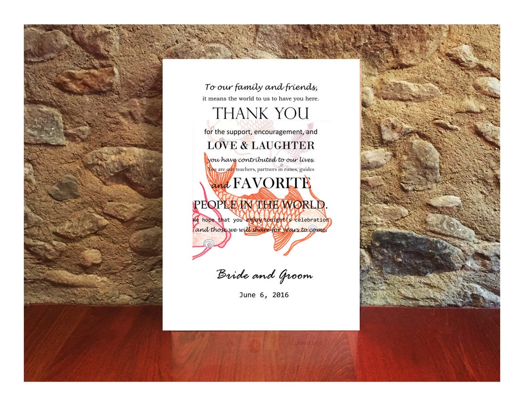 Koi Fish Wedding Thank You Sign Customizable - Printable Digital ...