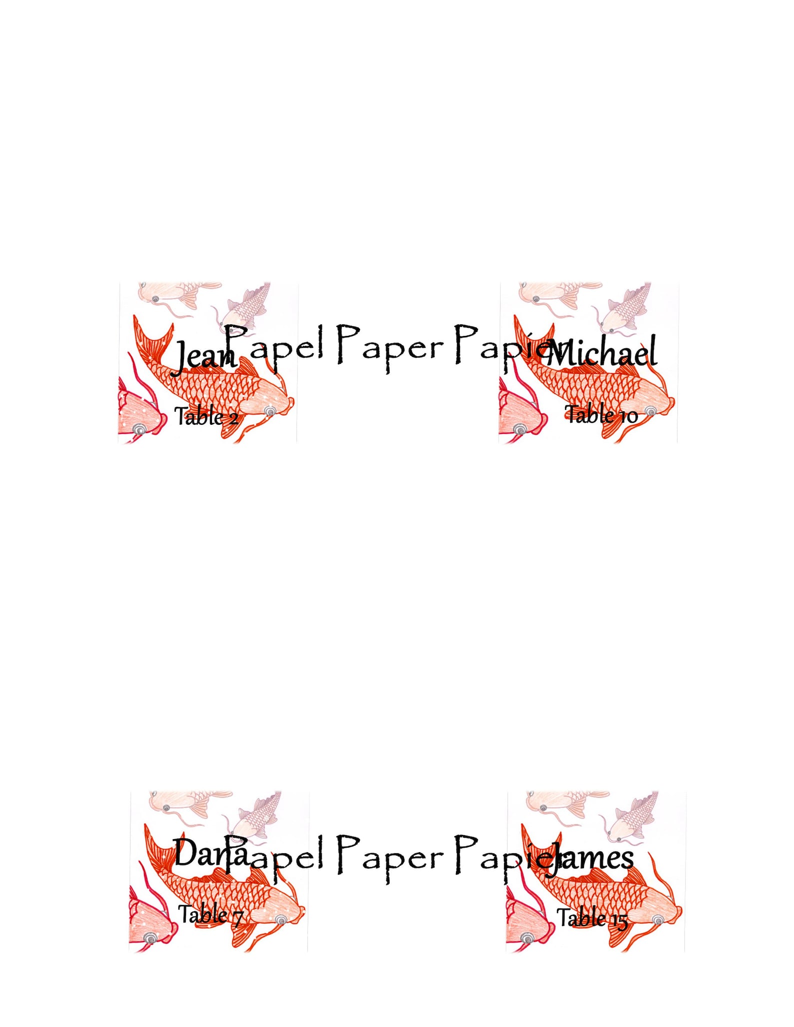 Koi Fish Wedding Place Cards/escort Cards Customizable Printable ...