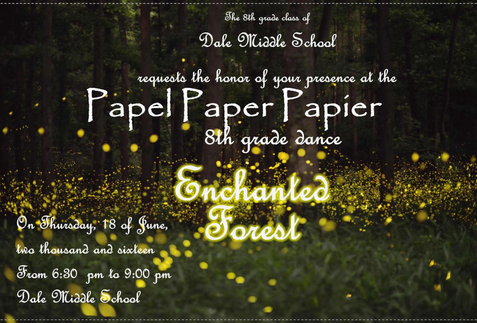 Enchanted Forest - School Dance/prom-homecoming Invitation and Ticket ...
