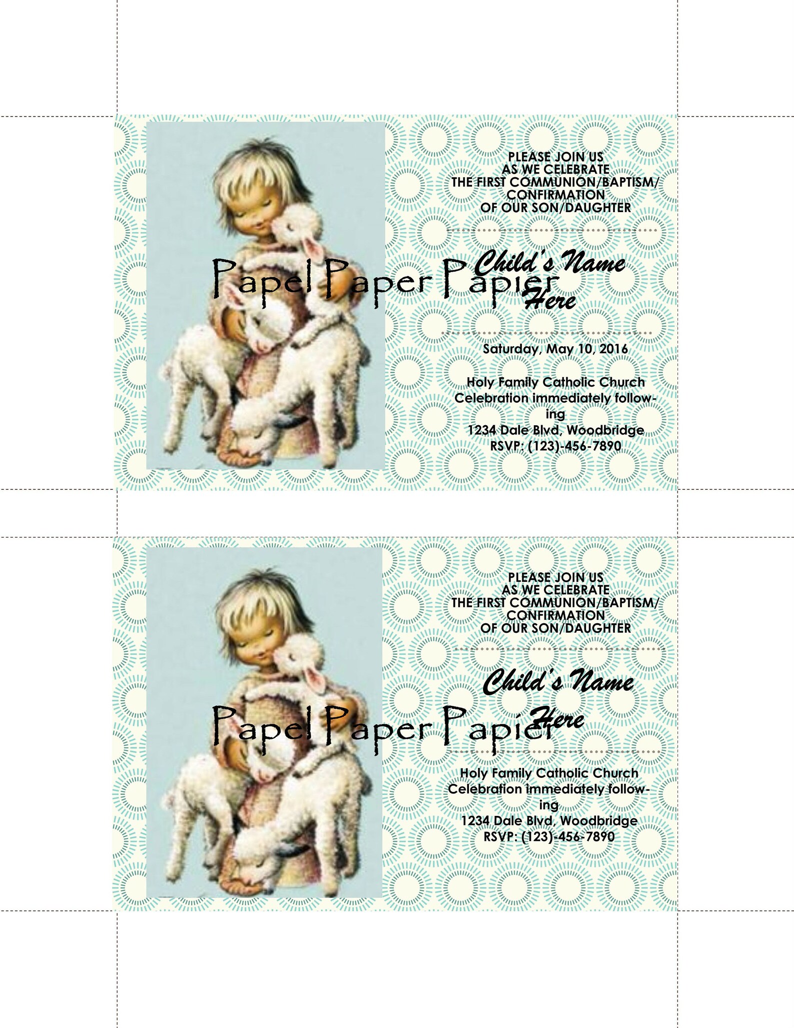First Communion/confirmation Invitation Card Vintage "jesus and Lambs ...