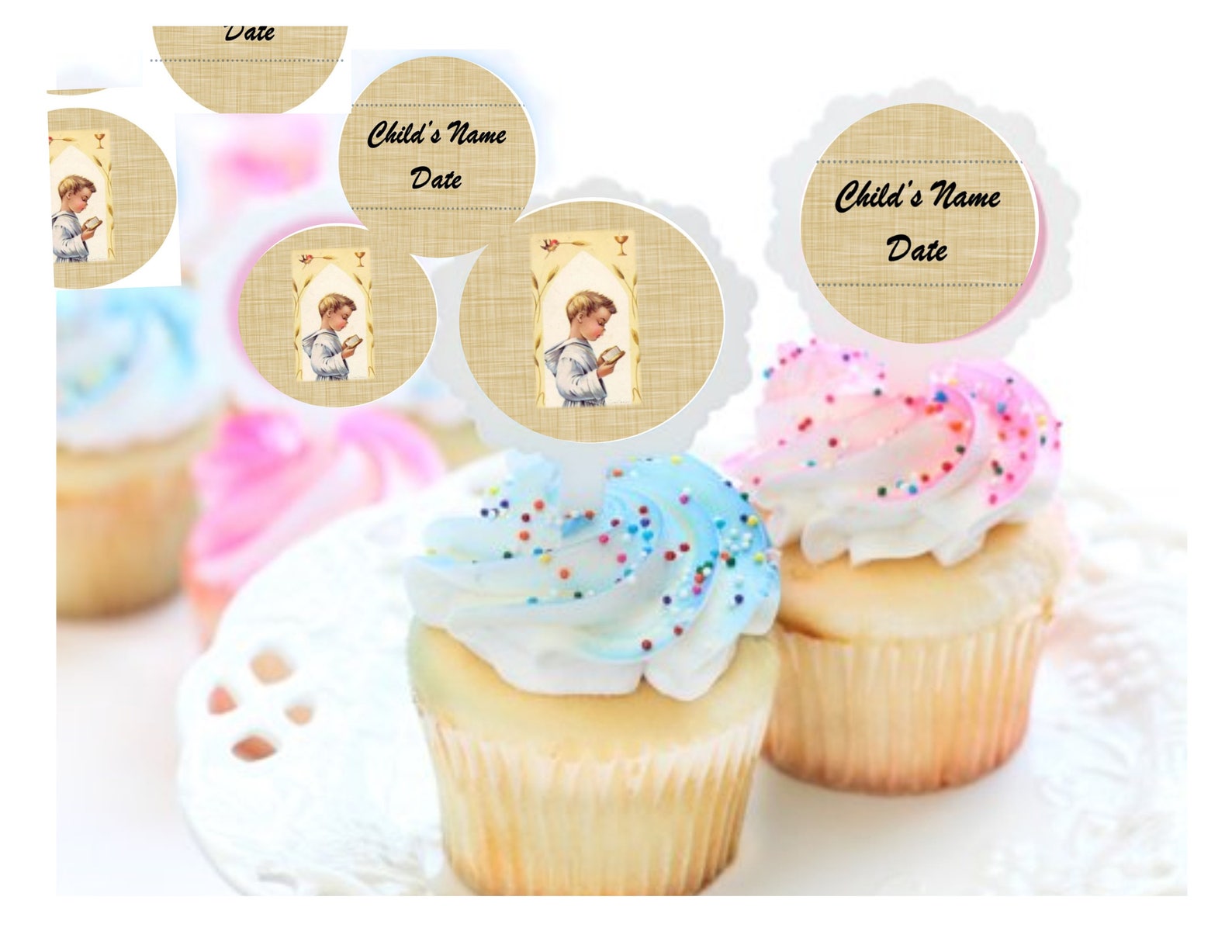 First Communion Cupcake Toppers, Lollipop Labels, Gift Box Labels ...