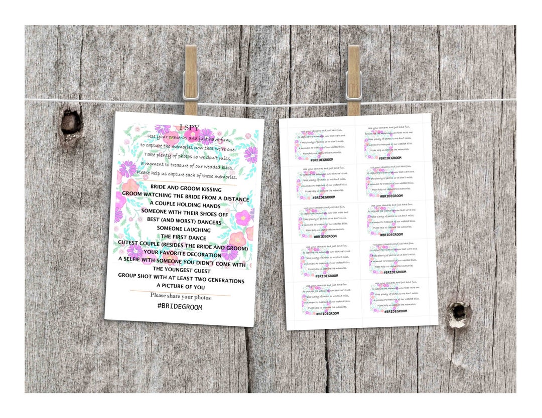 Purple Passion Wedding Set of "i Spy" Hashtag Signs and Tags ...