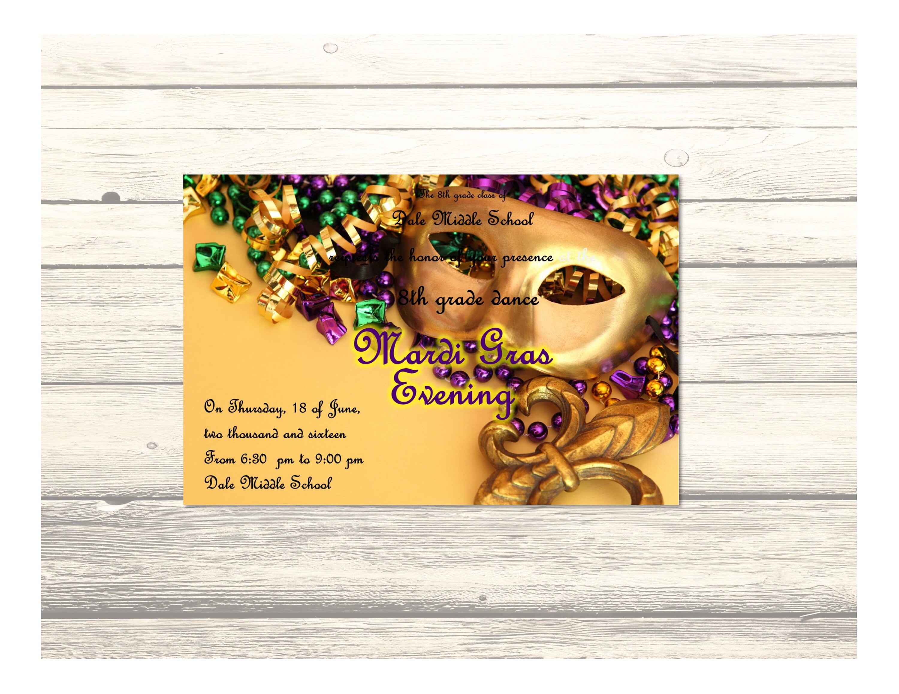Mardi Gras Evening - School Dance/prom-homecoming Invitation and Ticket ...