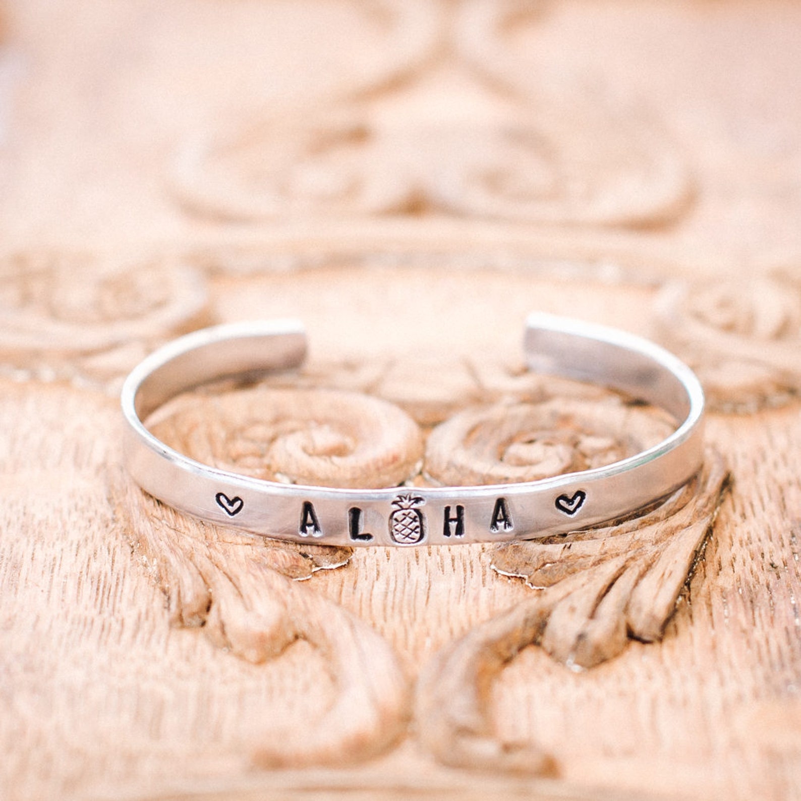 Aloha Metal Stamped Bracelet Hawaii Bracelet Made in | Etsy