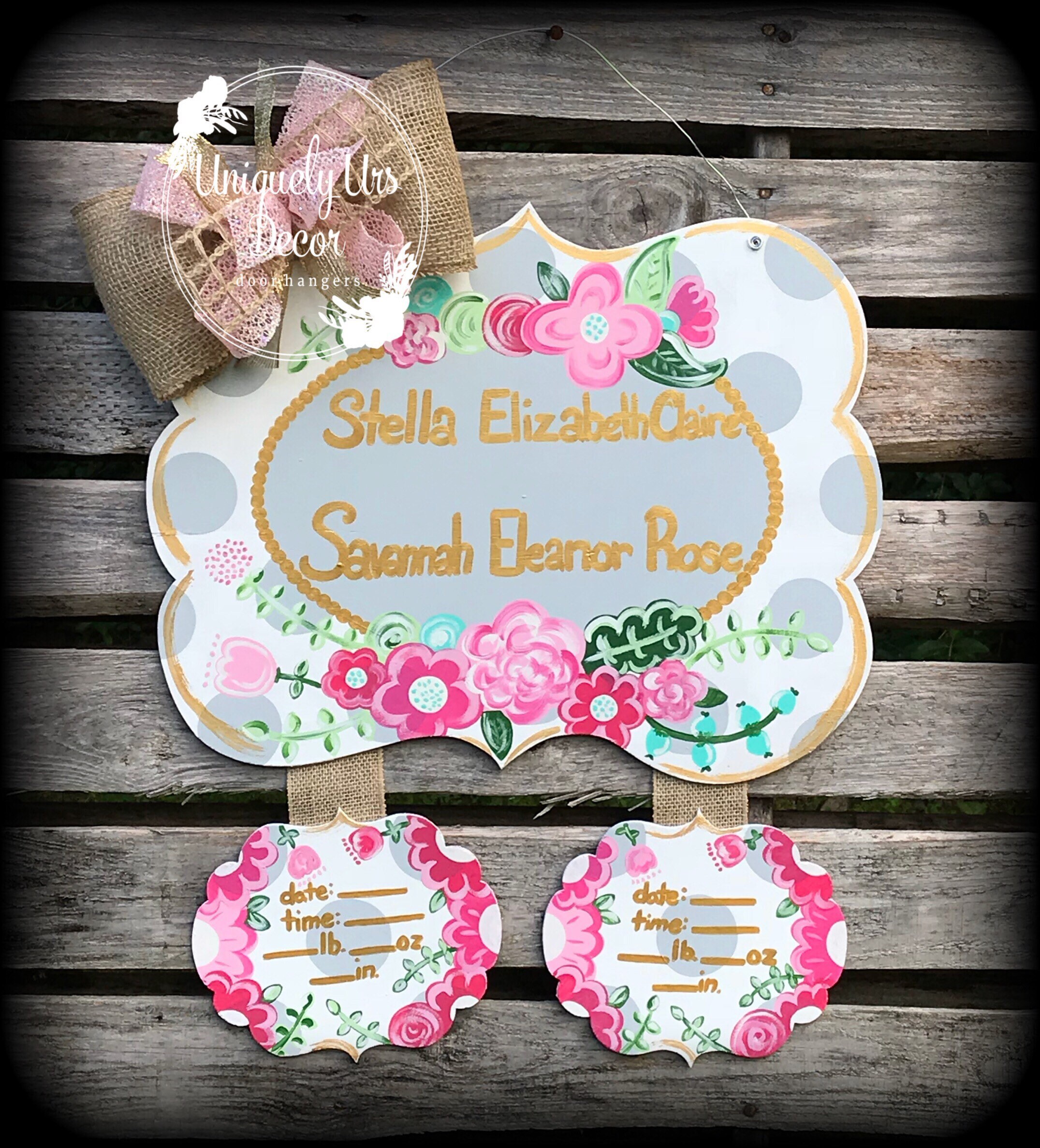 Twin Floral Door Hanger, Hospital Door Hanger, Door Hanger, Nursery ...
