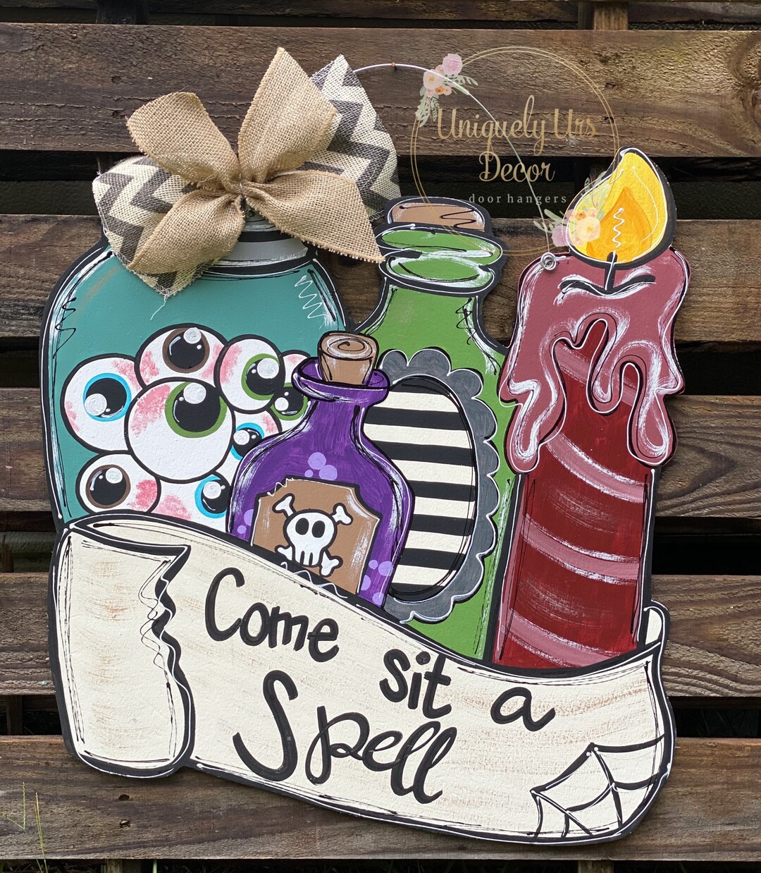 Spooky Halloween Door Hanger, Spell Door Hanger, Door Hanger, Candle ...