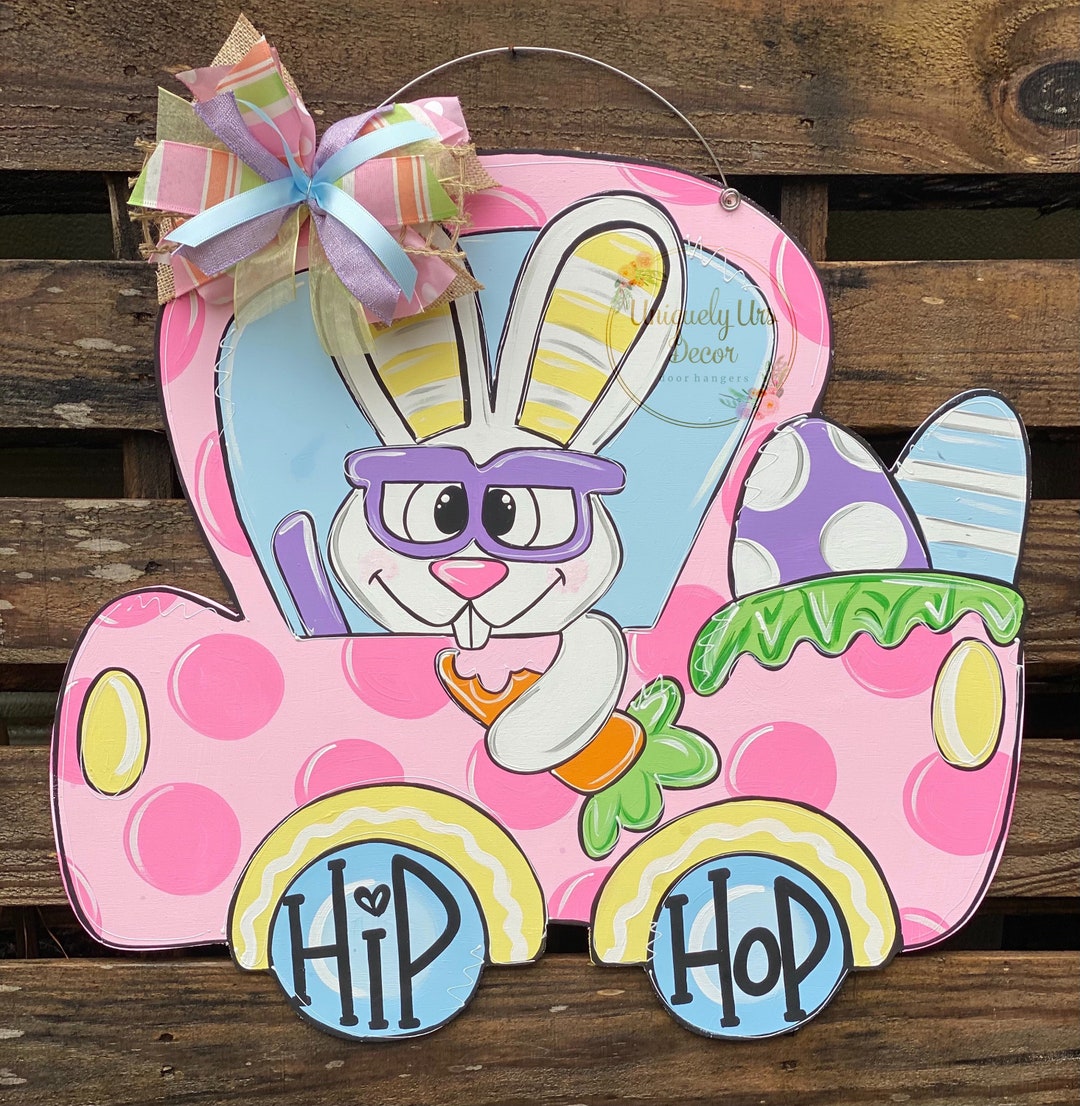 Hip Hop Bunny Door Hanger, Door Hanger, Bunny Door Hanger, Easter Door ...