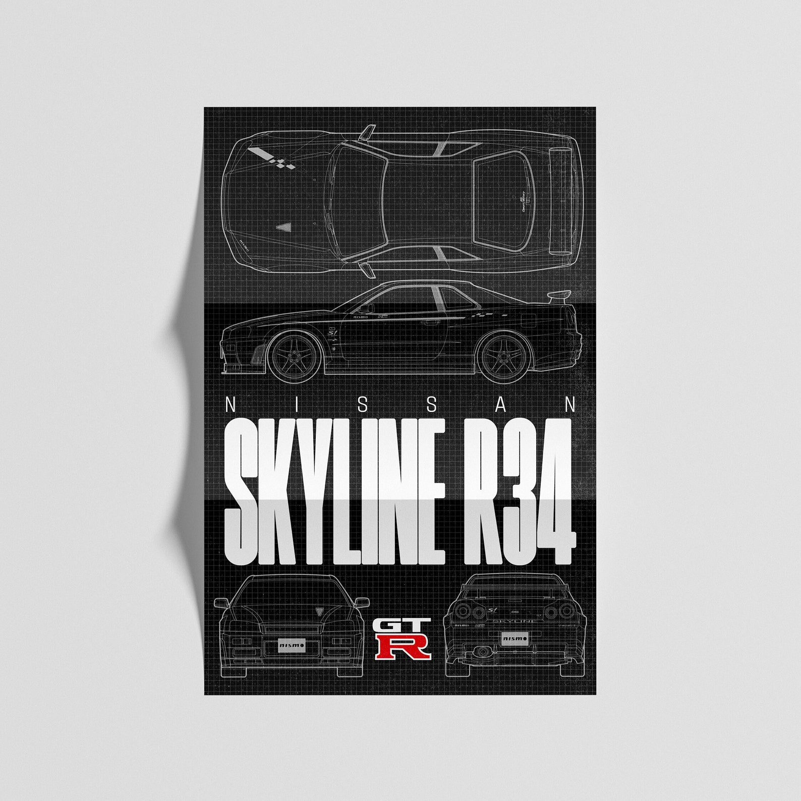 Nissan Skyline R34 GT-R JDM | Black | Blueprint Printable(pdf ...