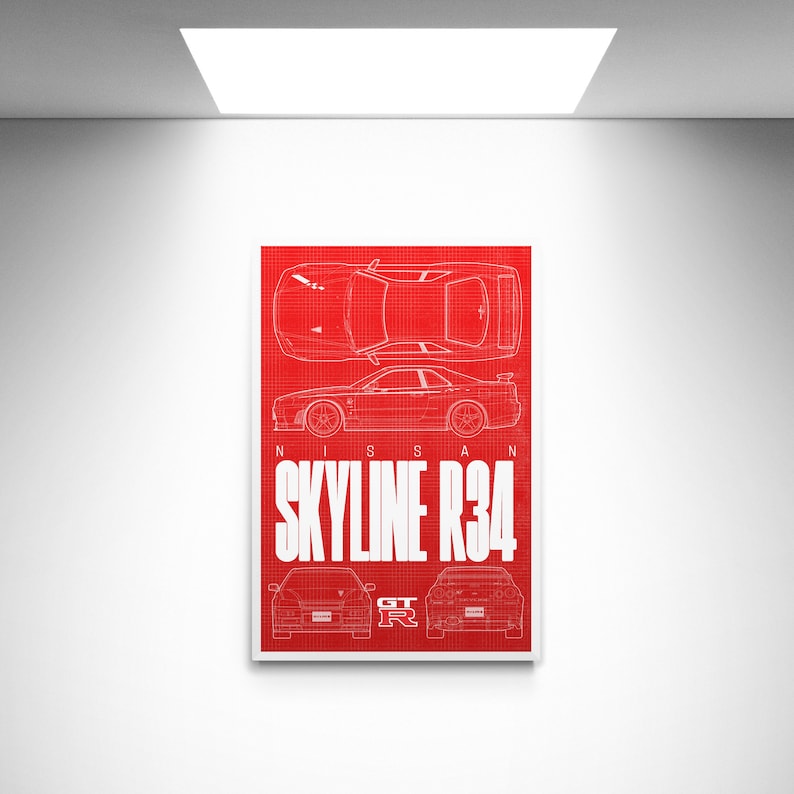 Nissan Skyline R34 GT-R JDM | Active Red | Blueprint Printable(pdf ...