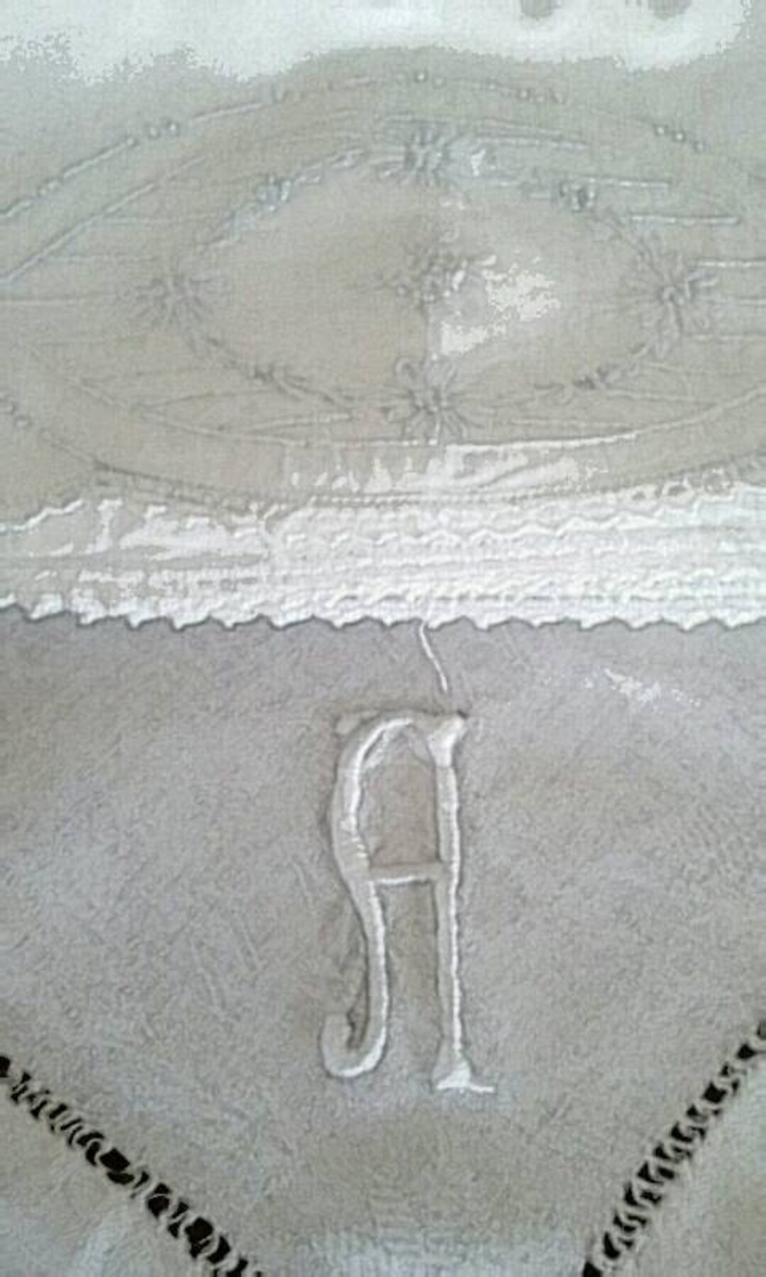 Embroidered Table Topper Monogram "a" Tablecloth Romantic Bedroom Hand ...