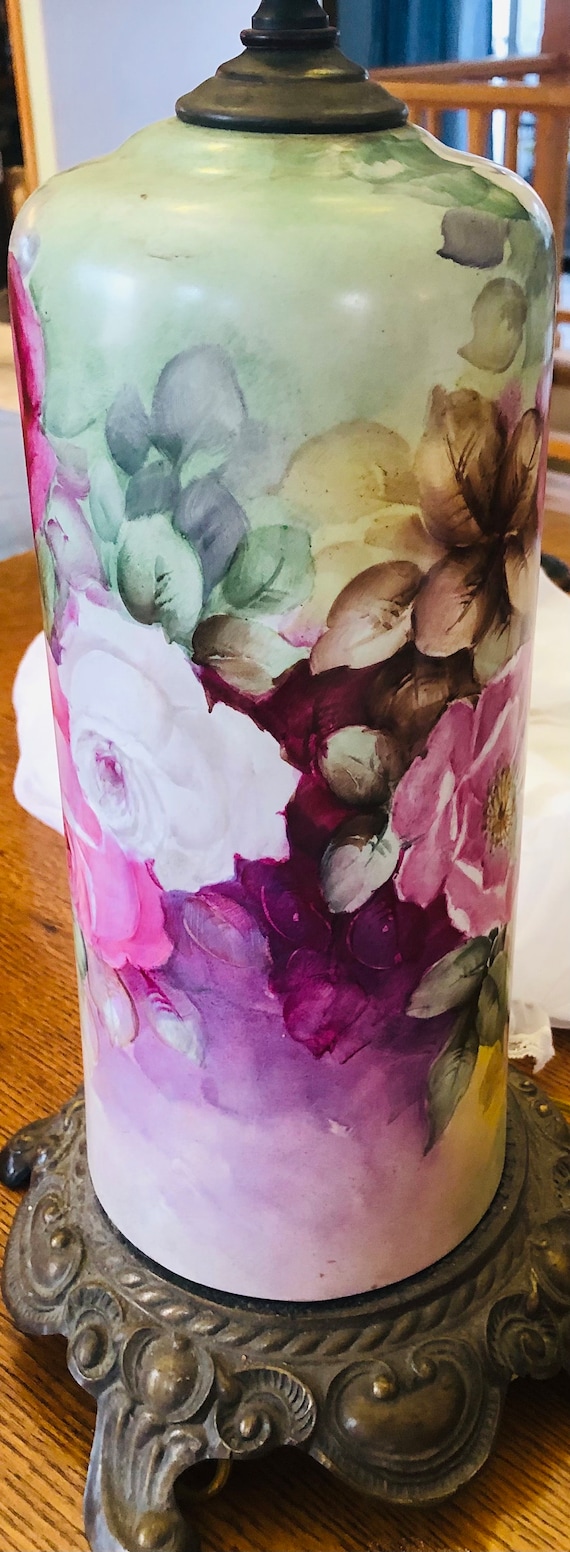 Hand Painted Signed Porcelain Lamp