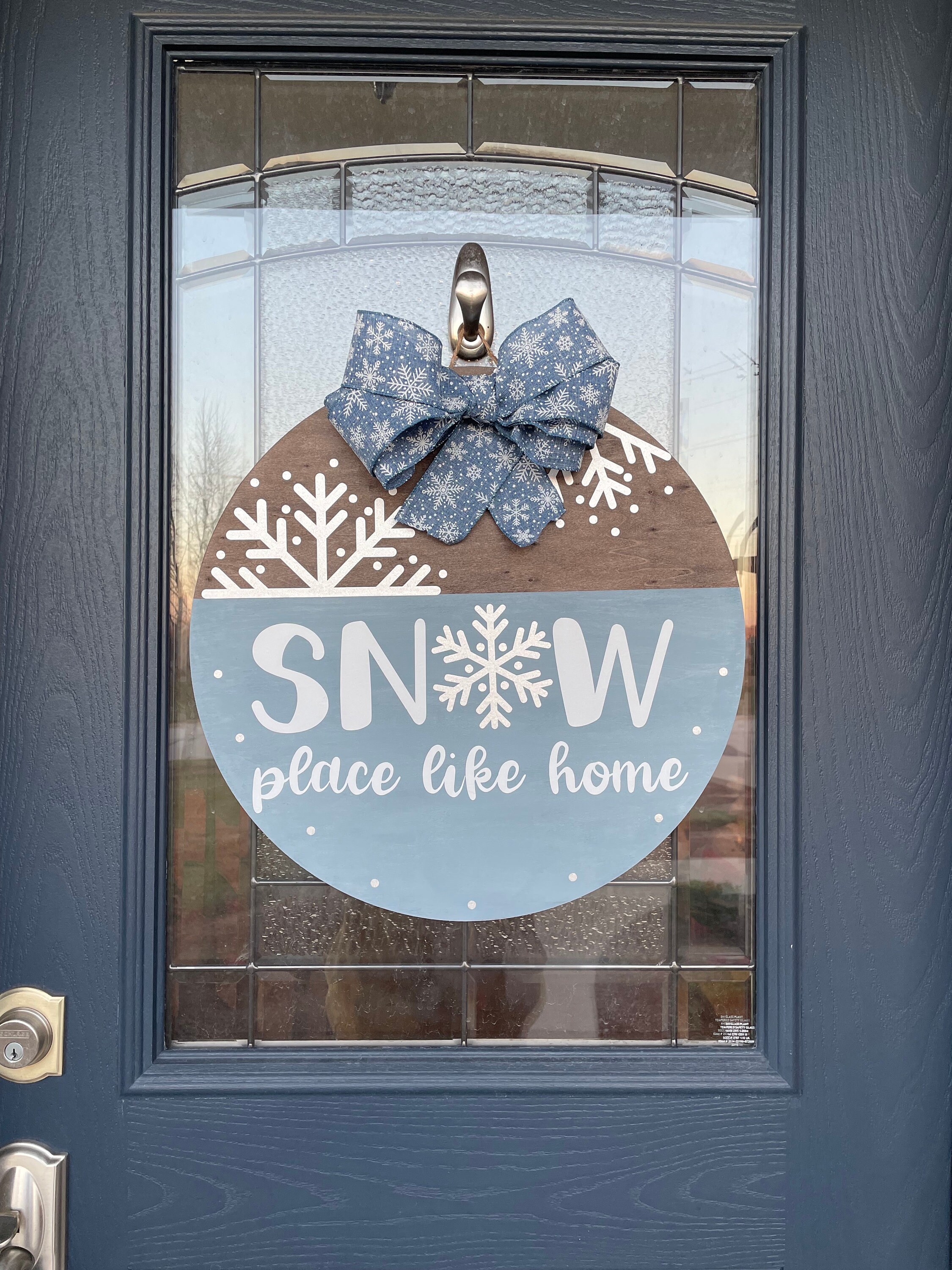 Snow Place Like Home Round Blue Silver Front Door Home Decor Holiday ...