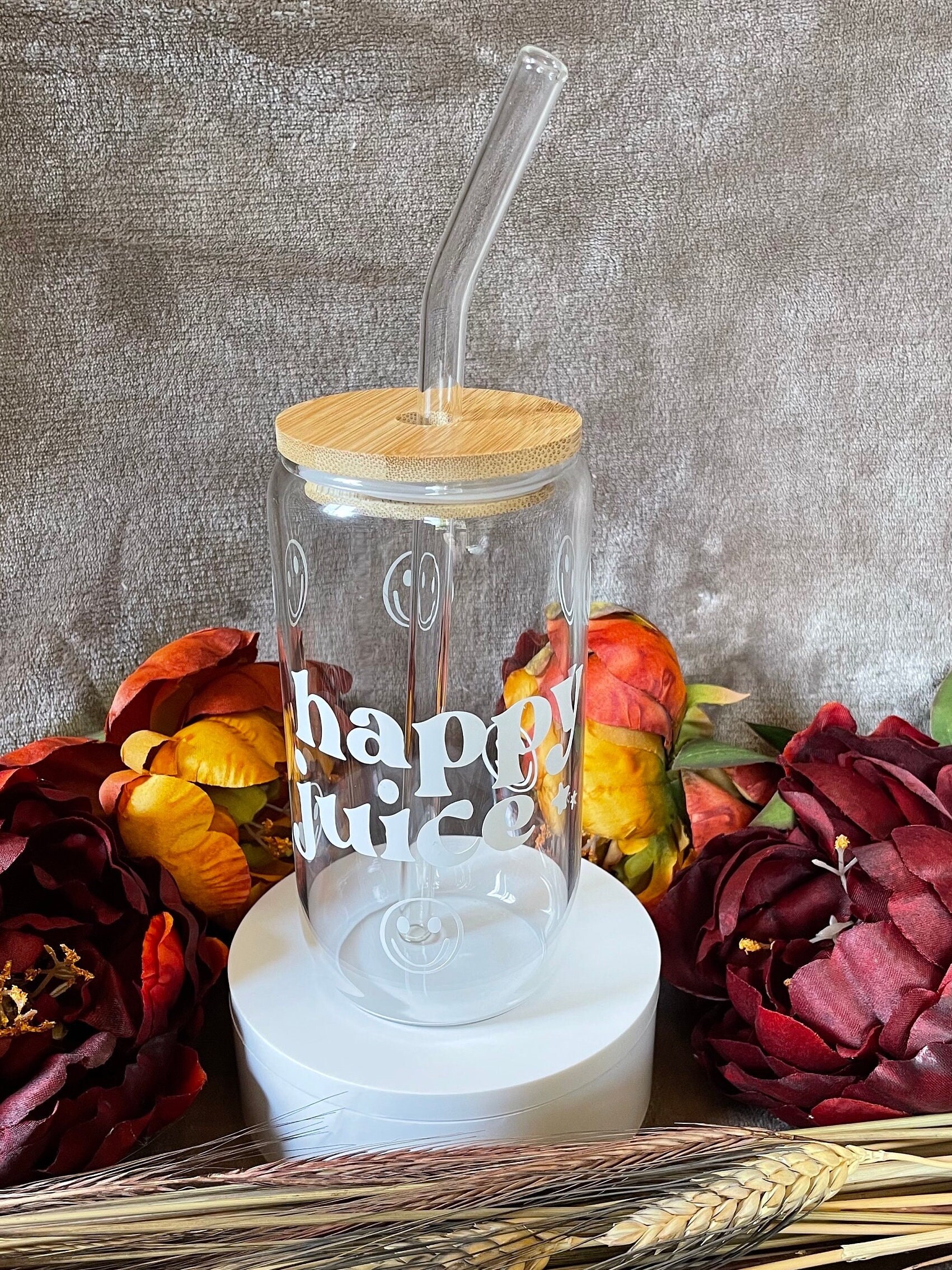 Happy Juice Smiley Face Glass Beer Can 16 Oz Tumbler Cup With Glass ...