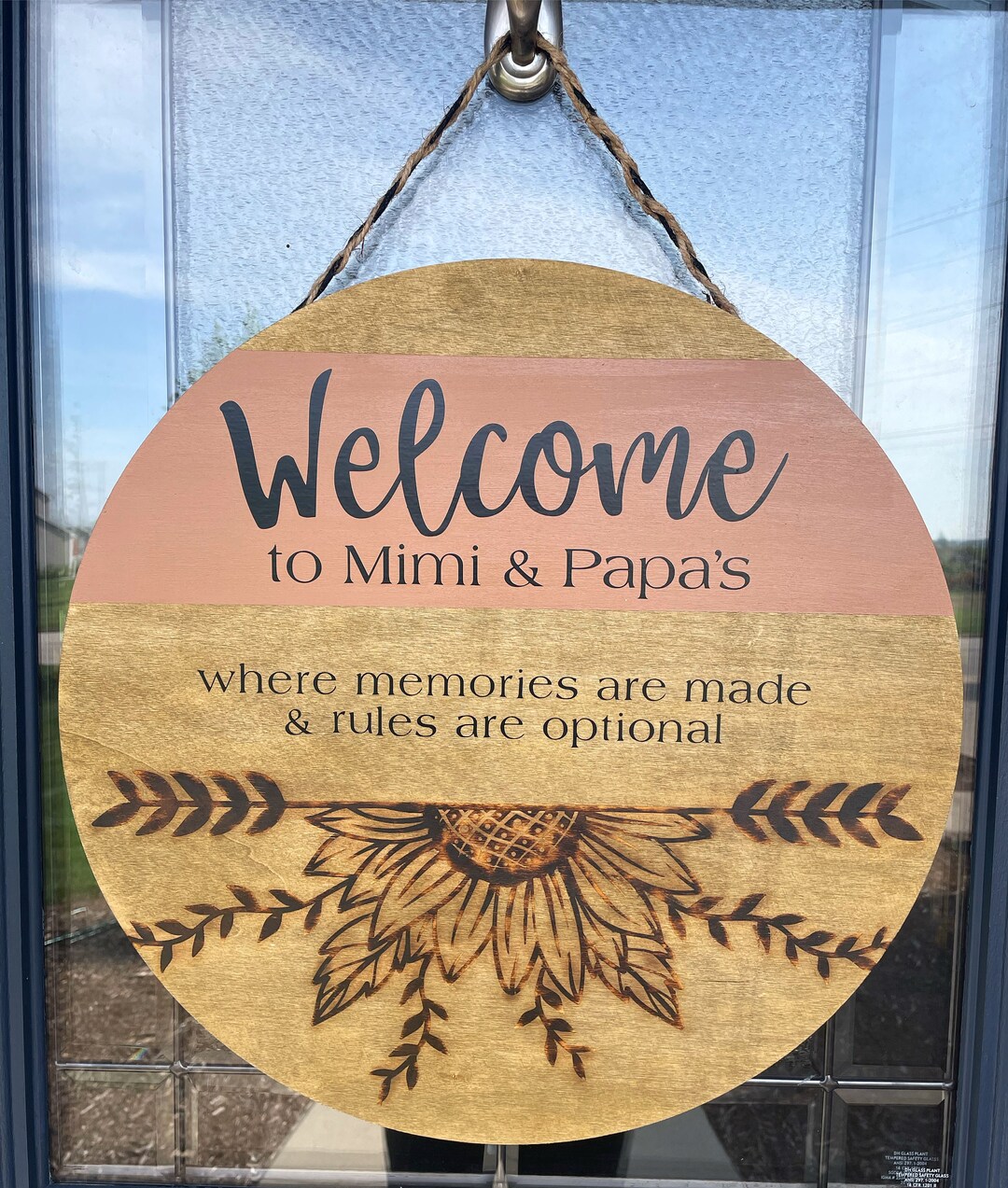 Custom Greeting Welcome Sign, Large Woodburned Sunflower, Wood Stained ...