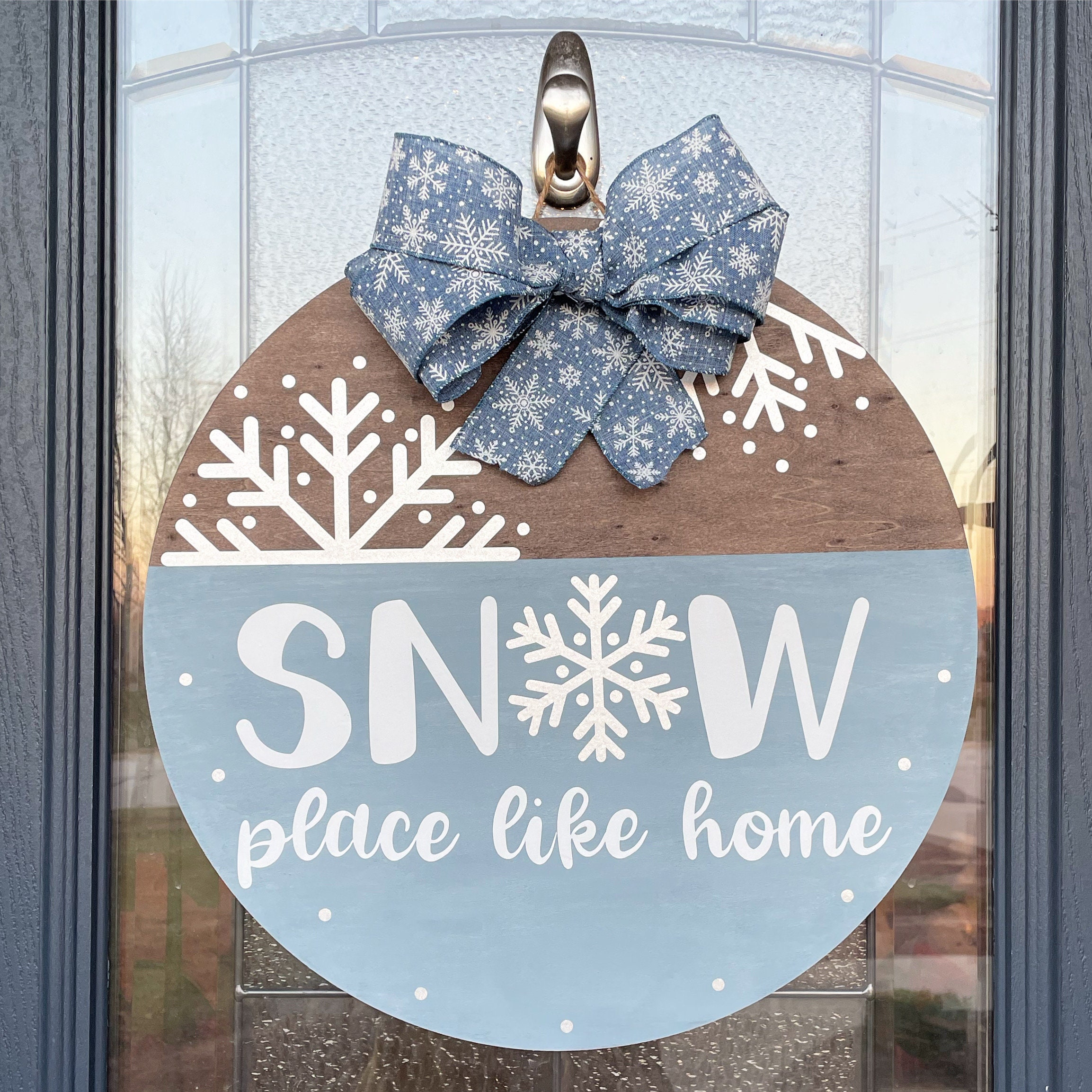 Snow Place Like Home Round Blue Silver Front Door Home Decor Holiday ...
