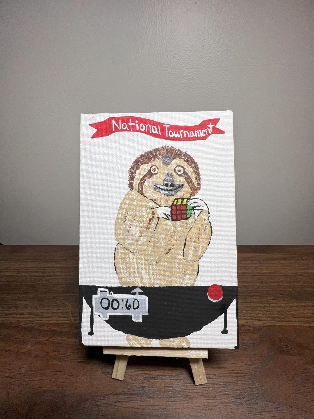 Cheerful Sloth in a Rubik’s Cube Tournament! Hand Painted Canvas 4"x6 ...