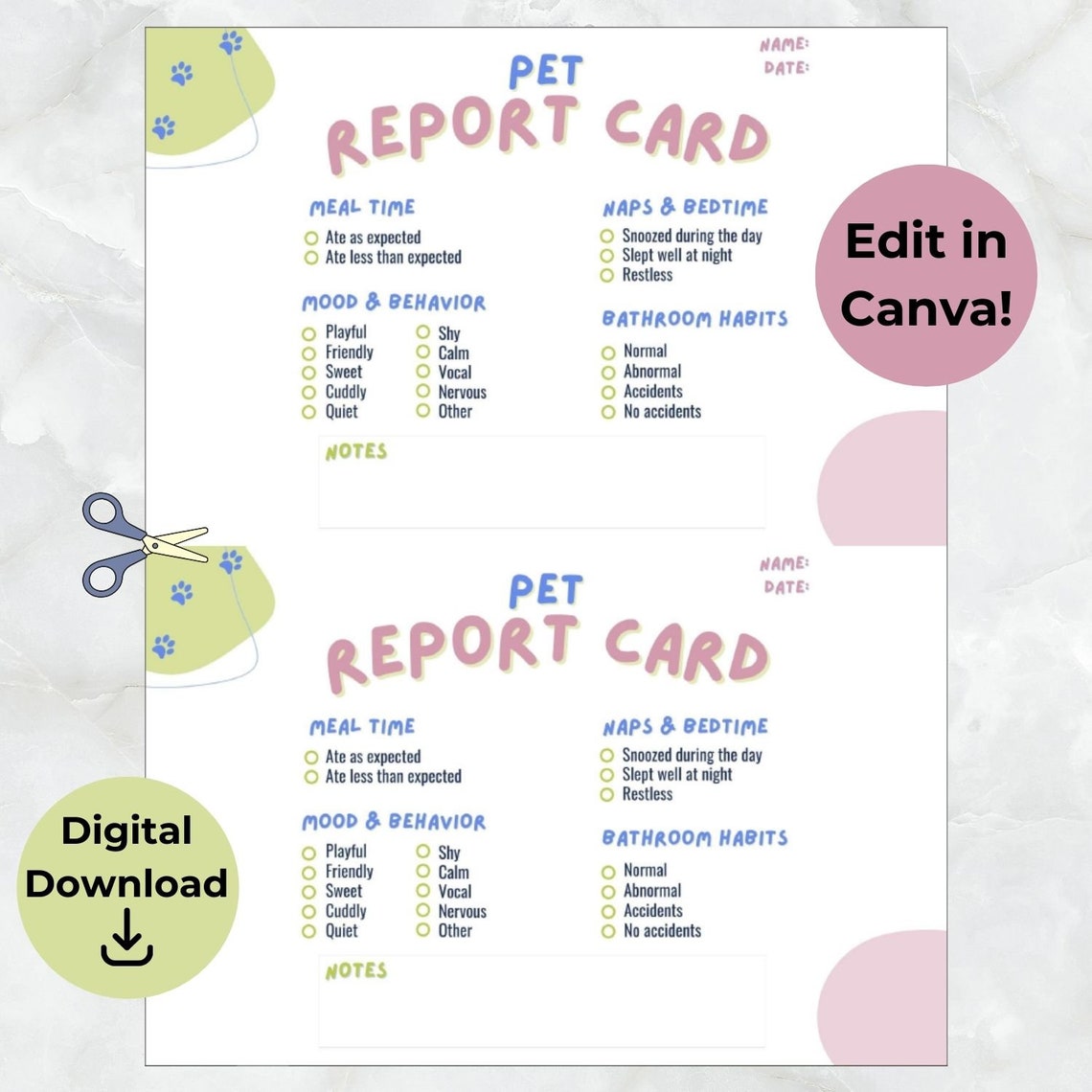 Pet Report Card, Dog Report Card, Cat Report Card | Digital Download ...