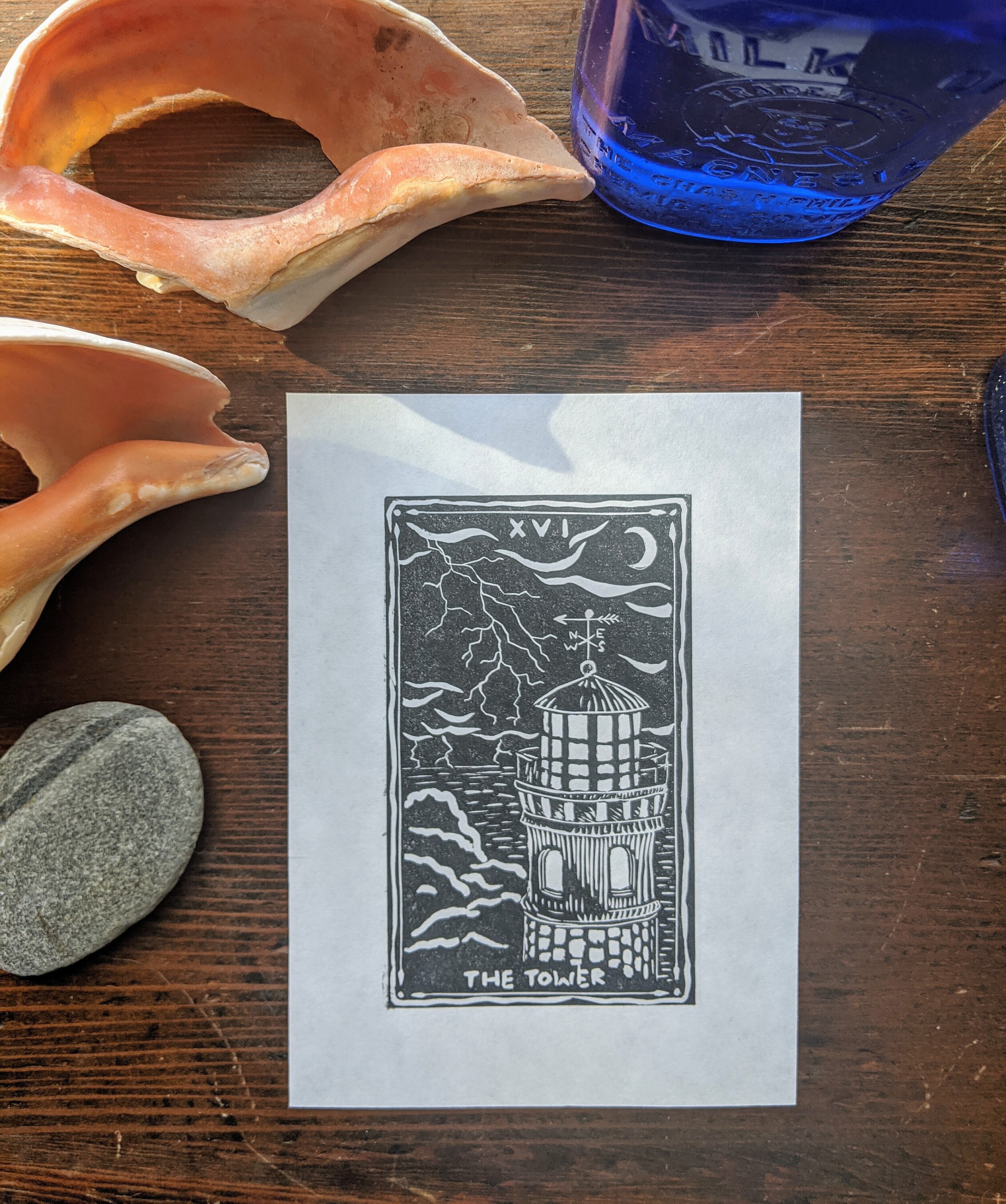 The Tower Tarot Card Lino Cut - Etsy