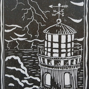 The Tower Tarot Card Lino Cut - Etsy