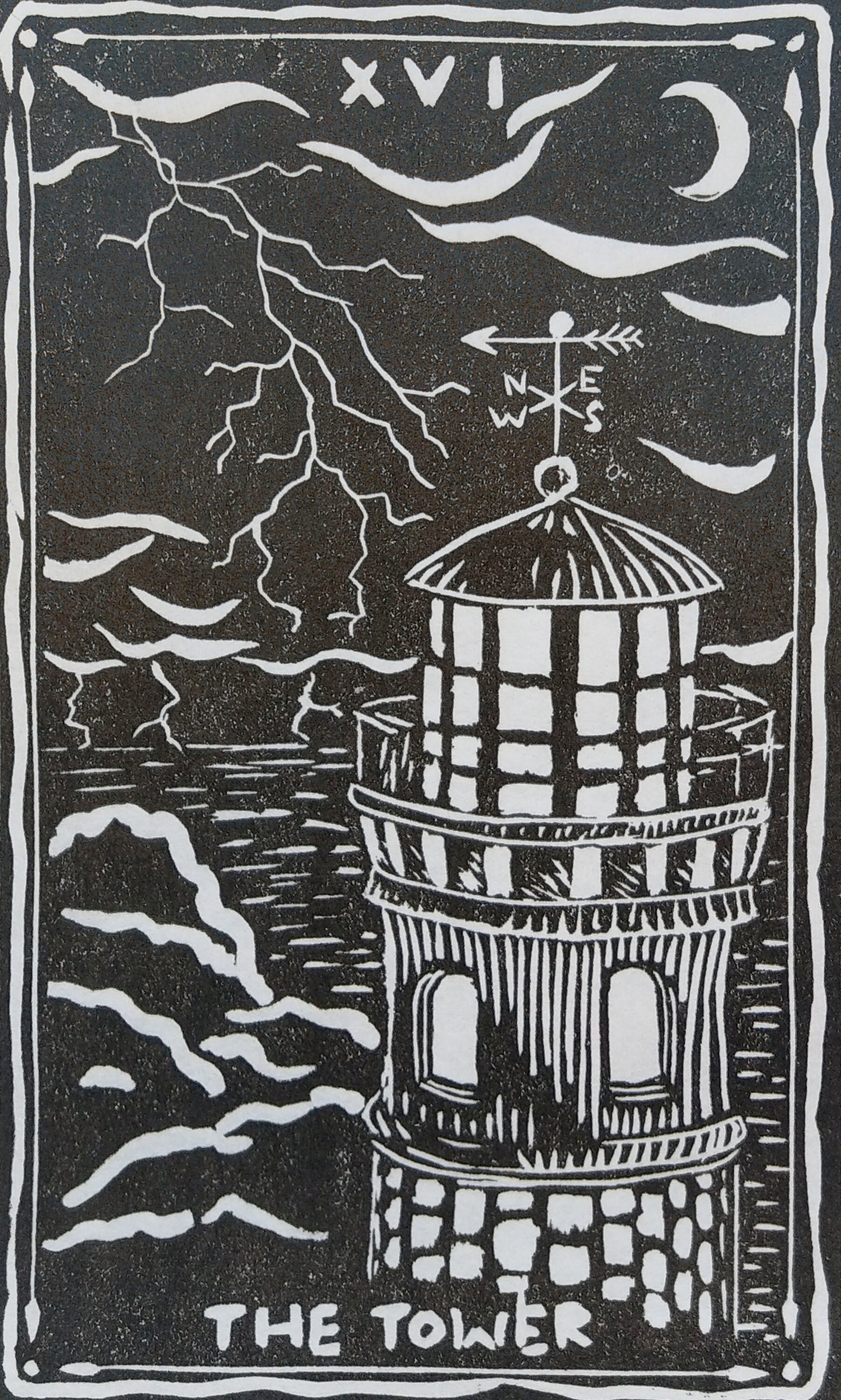 The Tower Tarot Card Lino Cut - Etsy