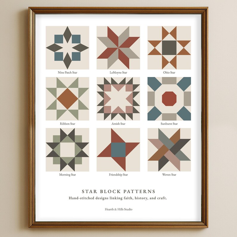 Star Quilt Block Patterns Digital Download | Appalachian Folk Art Wall ...