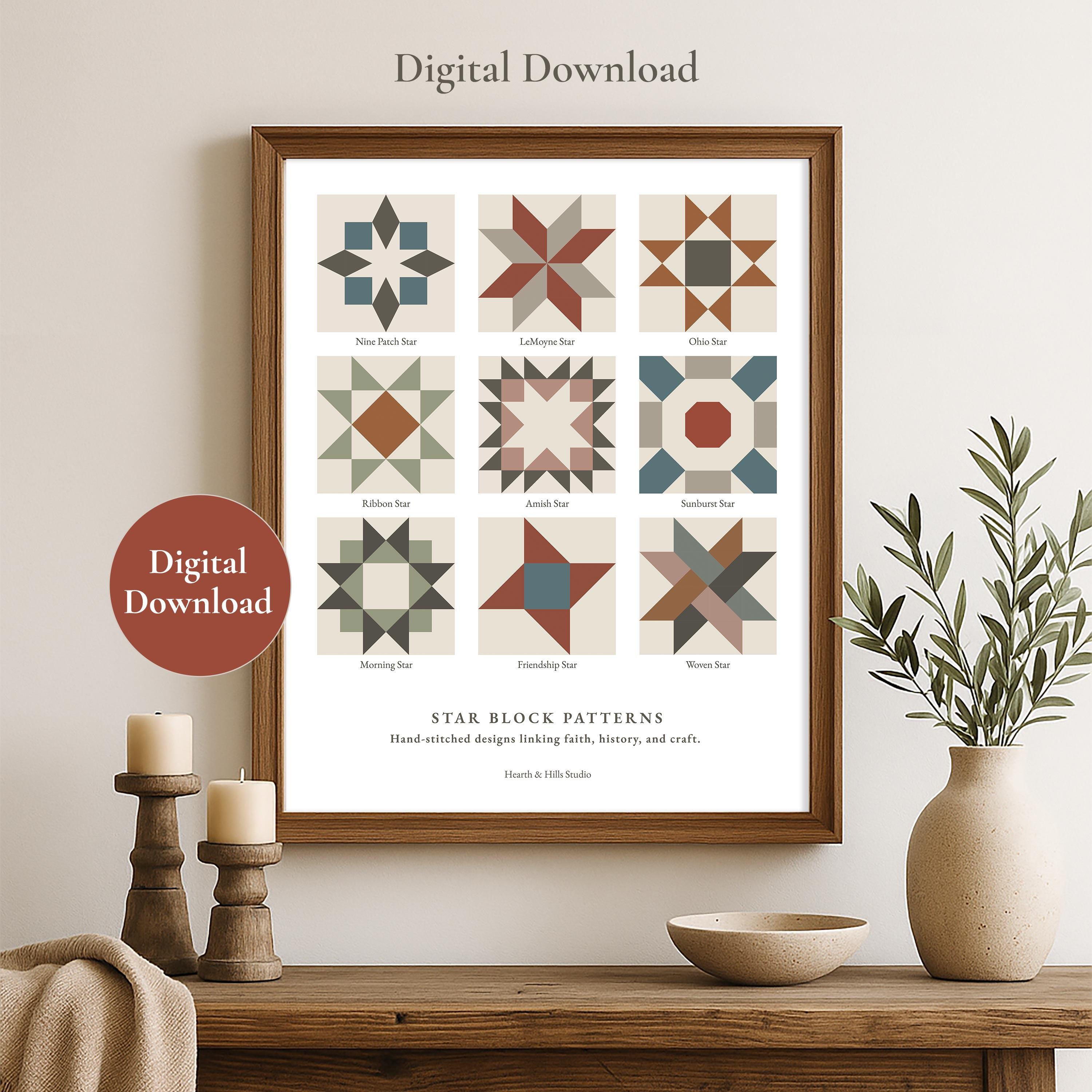 Star Quilt Block Patterns Digital Download | Appalachian Folk Art Wall ...