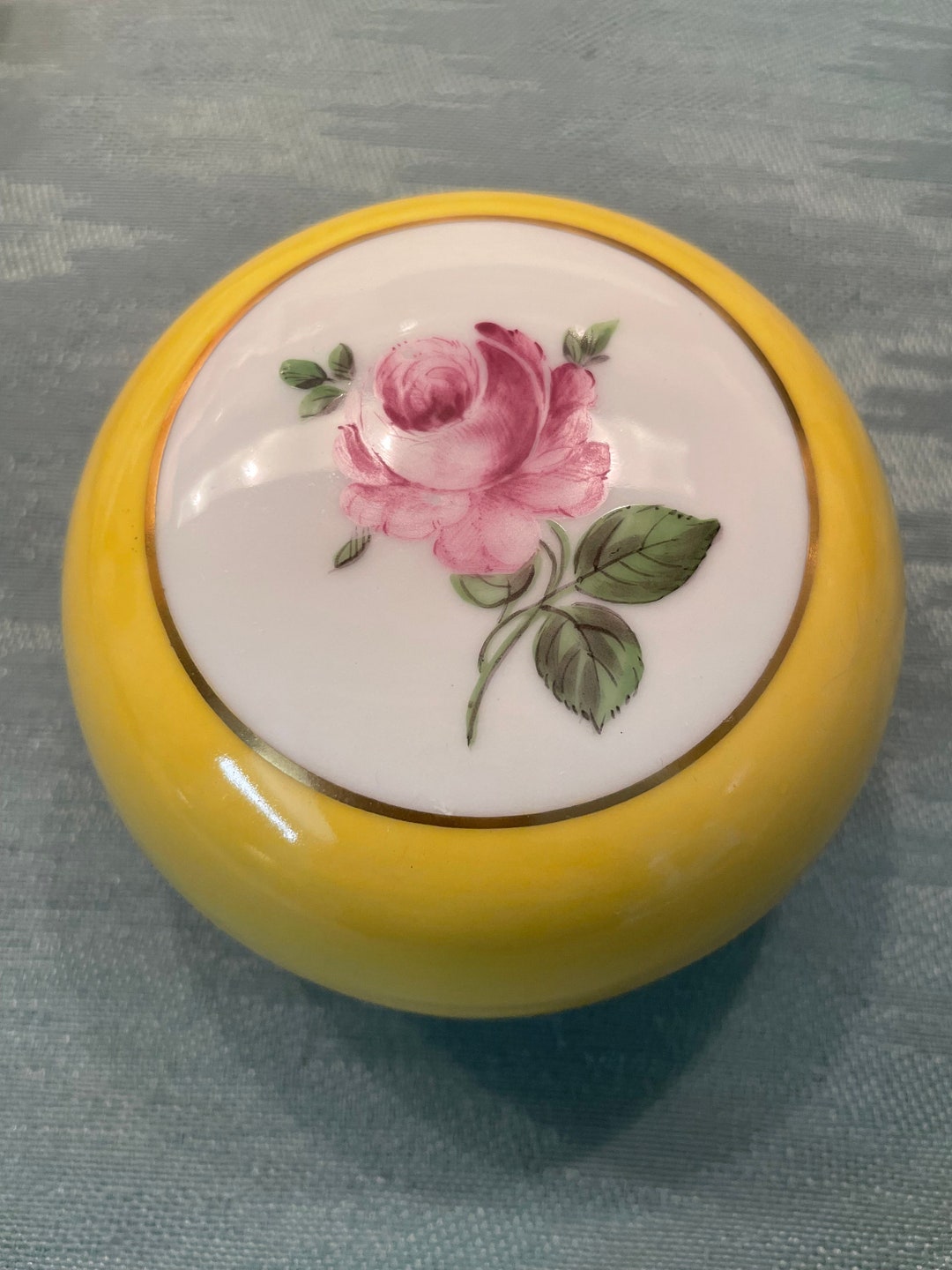 Nymphenburg Germany Box Trinket With Cover Dose Yellow Pink Rose HP 3.5 ...