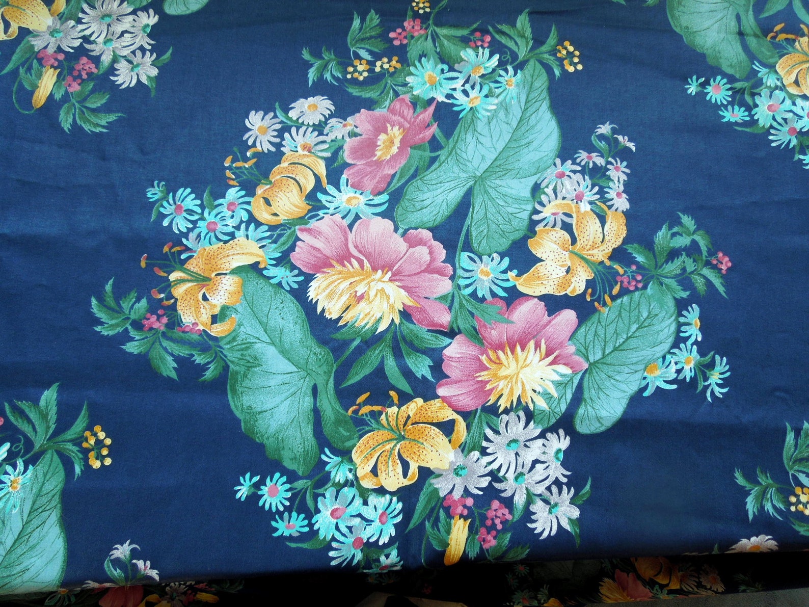 Floral Chintz Fabric Cotton Large Flowers Lily Pads Royal Blue - Etsy UK