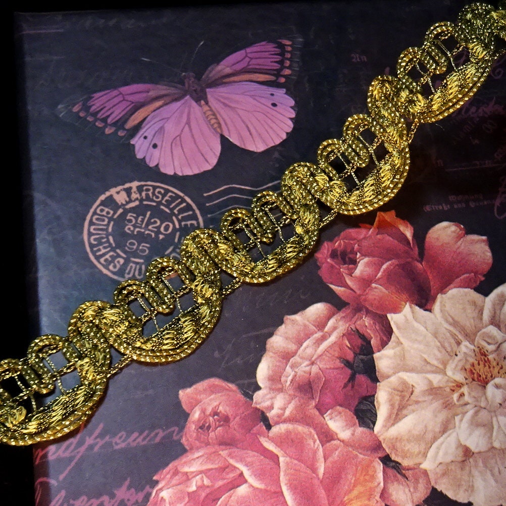 Antique Brocade Gold Metallic Lace Trim in Loops Swag Design Bullion ...