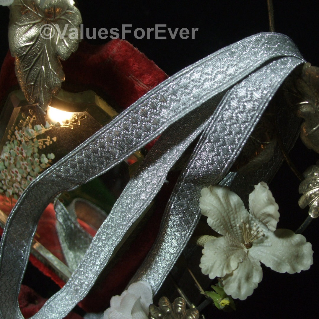 Antique Vintage Silver Metallic Trim Braid Ribbon Tape Band, Heavy of ...