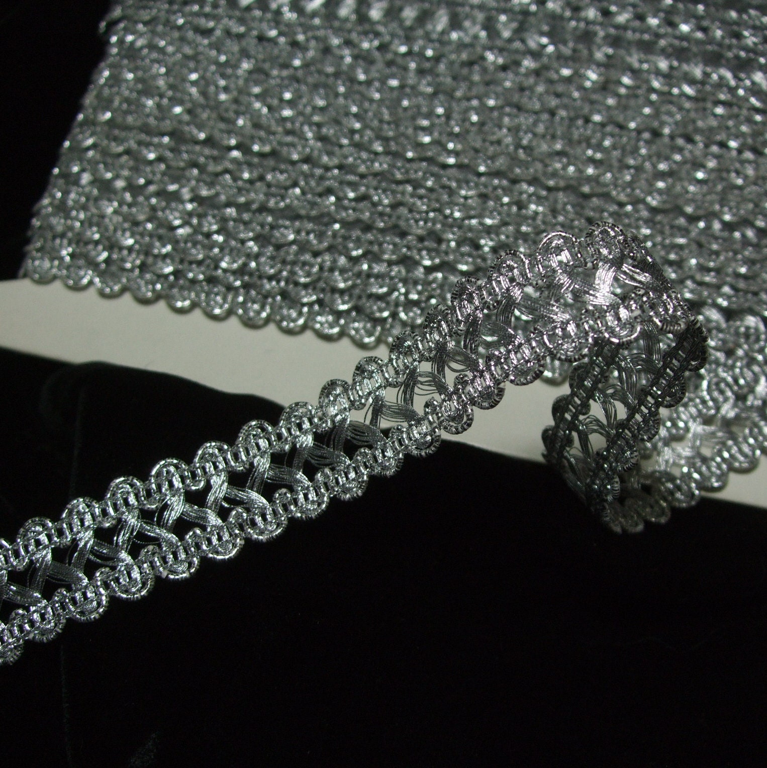 Antique Vintage Silver Metallic Trim Braid Lace Ribbon Tape Band of ...