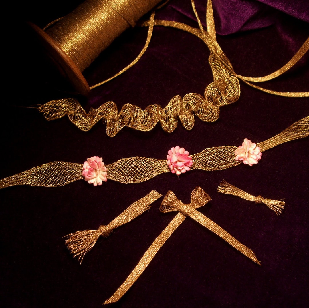 Antique Vintage Gold Metal Mesh Trim 1/8" Spreadable for Beading Ruche ...