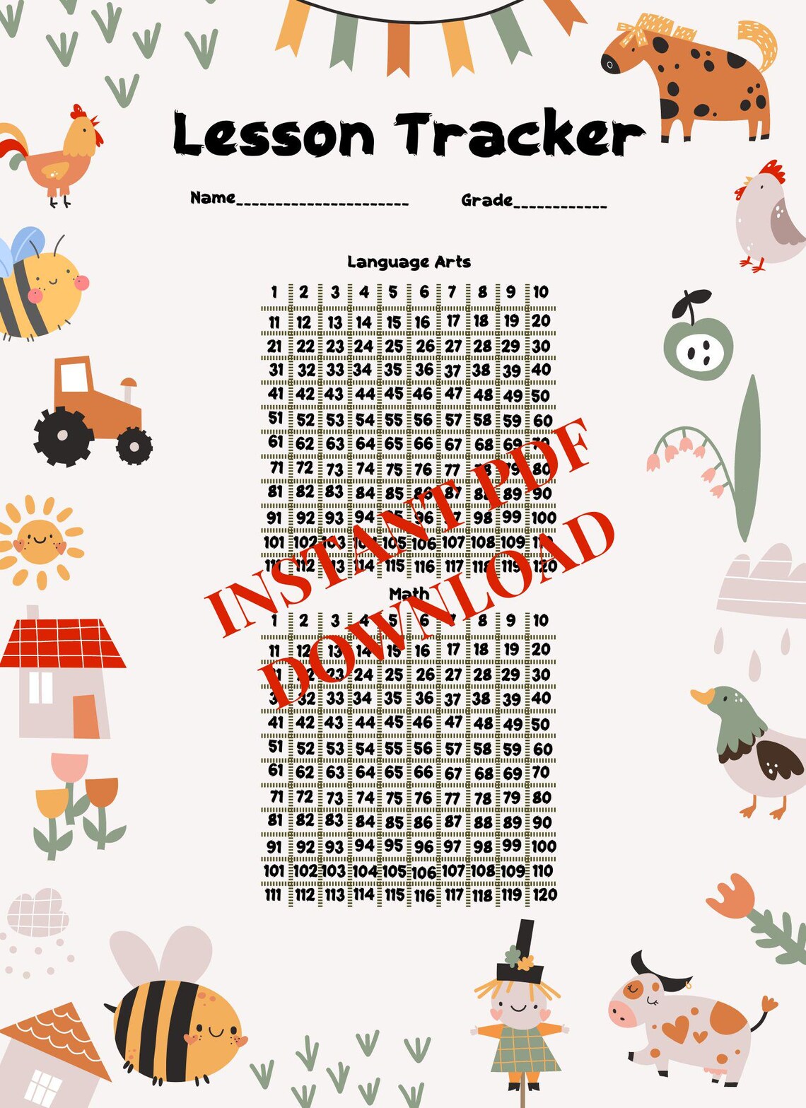 Homeschool Lesson Tracker Farm Theme - Etsy