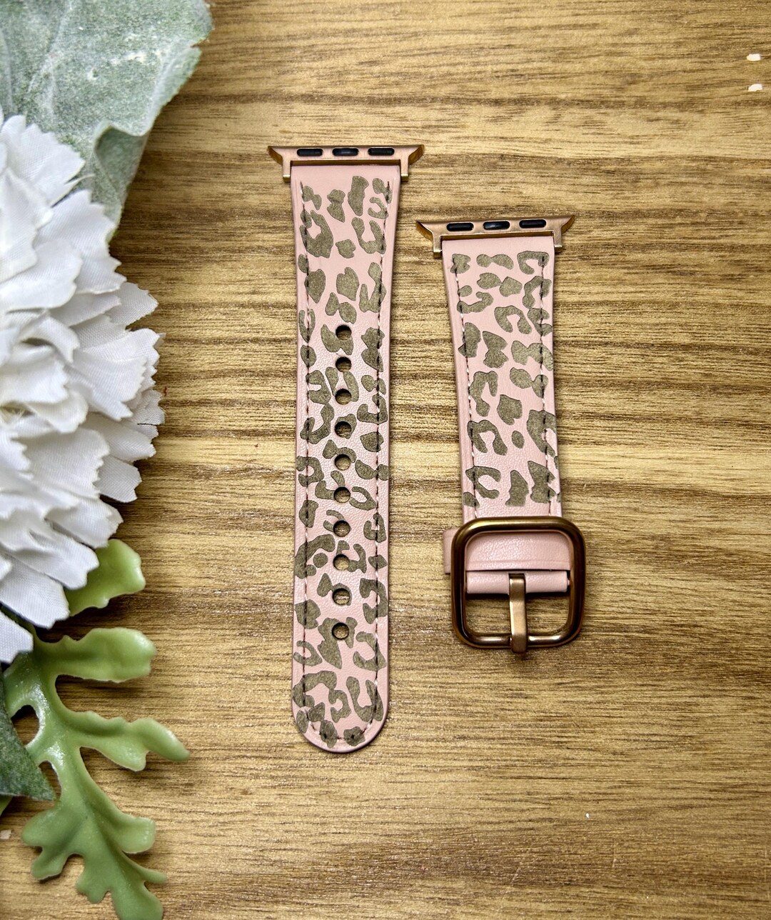 Pink Leopard Watch Band With Gold Square Buckle Compatible With Apple ...