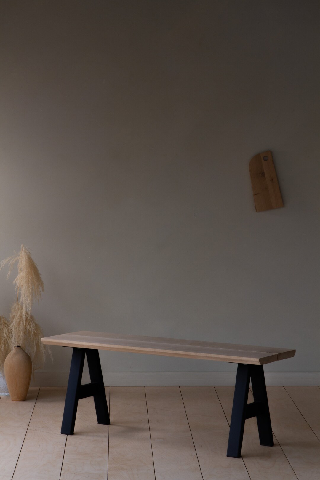 Konk 'A Frame' Bench metal Legs Industrial Modern Oak or Walnut Dining ...