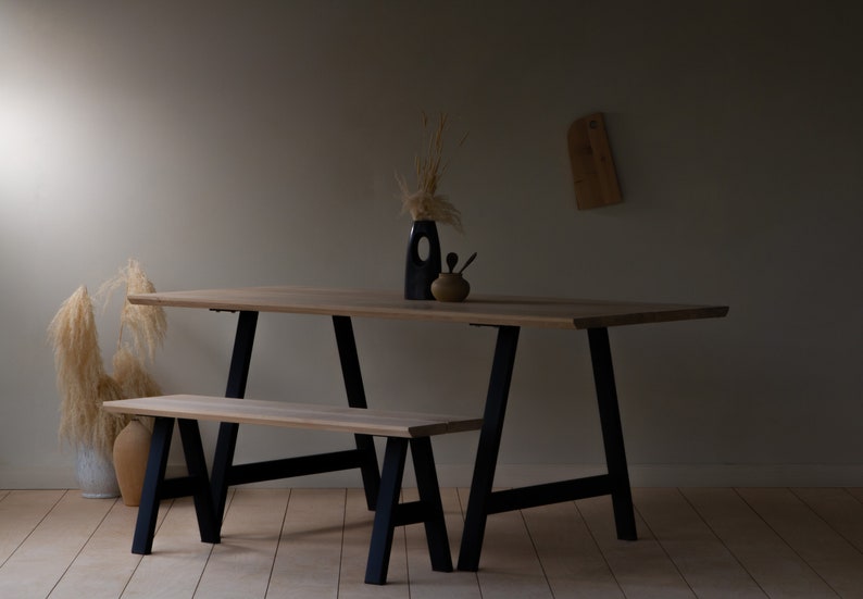 Konk 'A Frame' Bench metal Legs Industrial Modern Oak or Walnut Dining ...