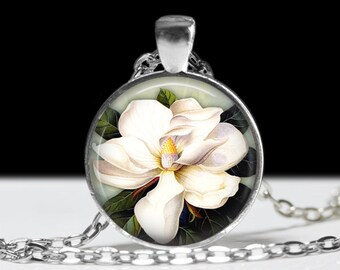 Magnolia flower necklace Gold Magnolia flower charm garden