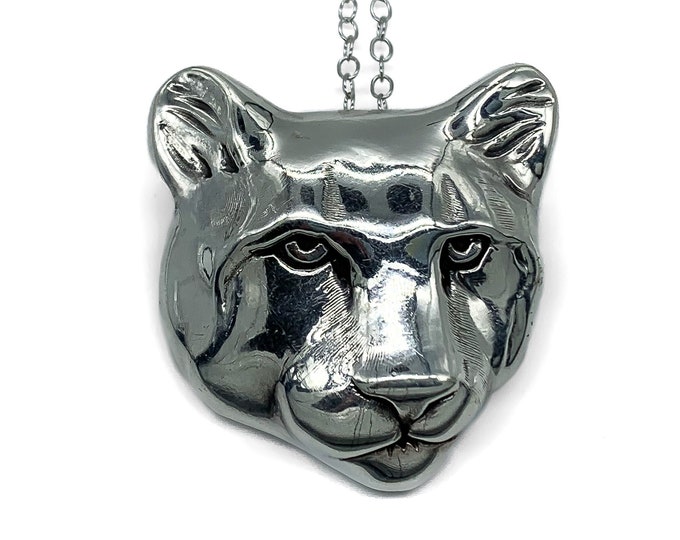 Vintage Sterling Silver Mountain Lion Cougar Pendant Necklace 18 ...
