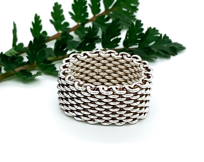 Vintage Sterling Silver Chainmail Mesh Band Ring Size 6.25/ Designer ...