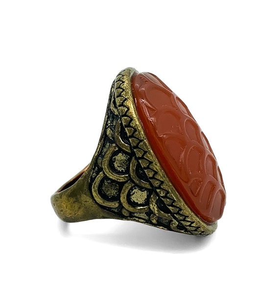 Vintage Barse Bronze Carved Dragon Scale Carnelian Ar… - Gem
